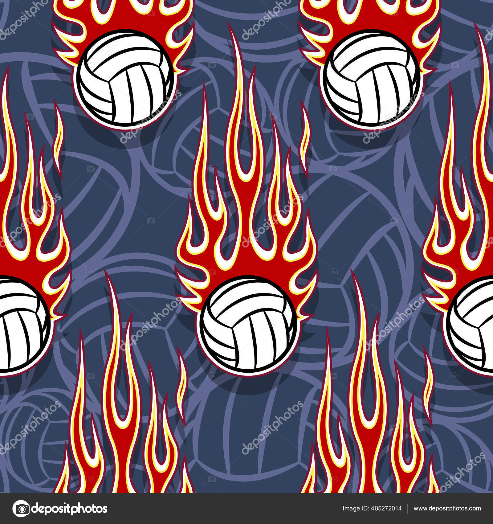Seamless Printable Pattern Volleyball Balls Hot Rod Flames Vector ...