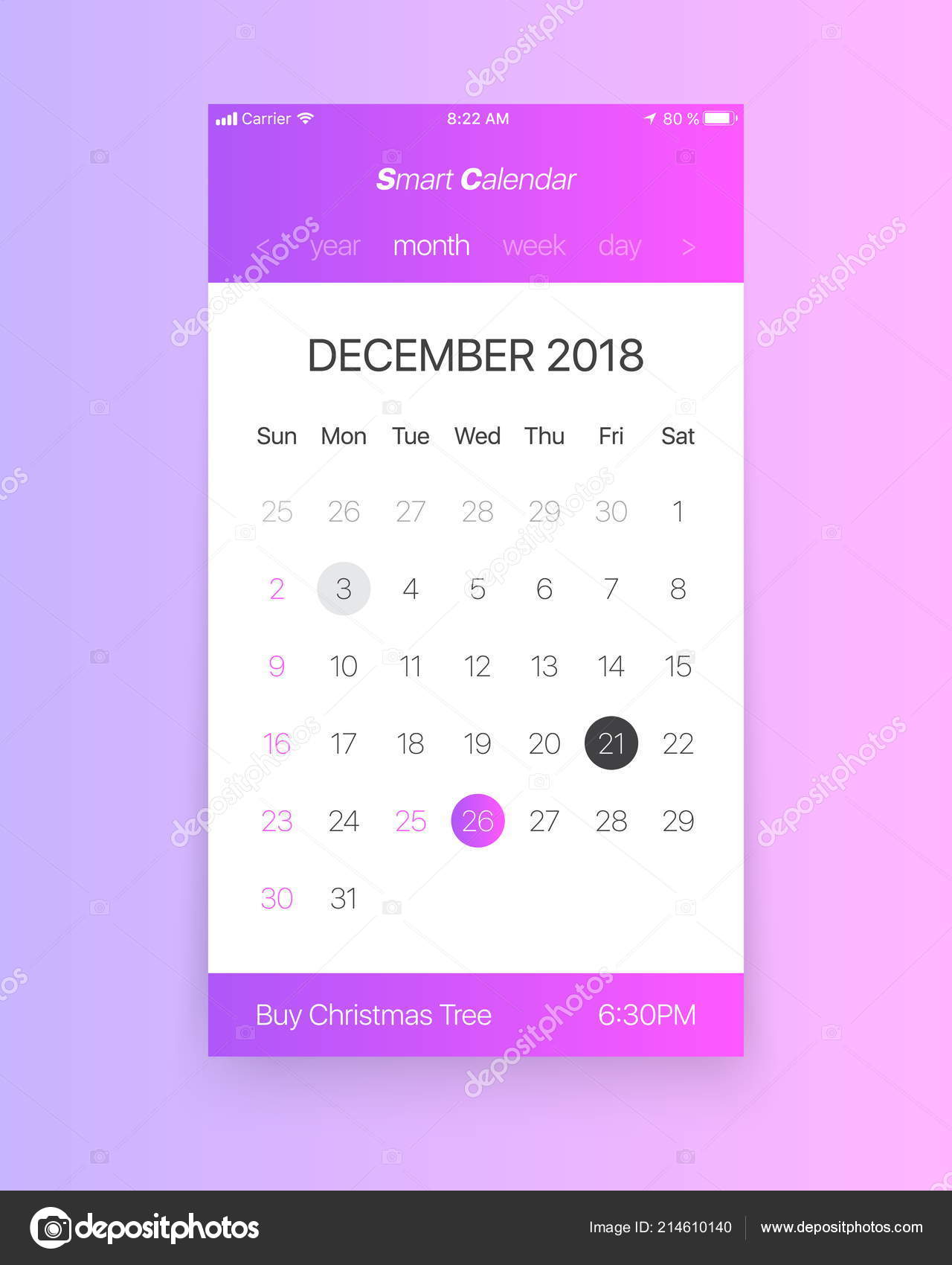 Vector Calendar App UI Concept Stock Vector by ©yamonstro 214610140