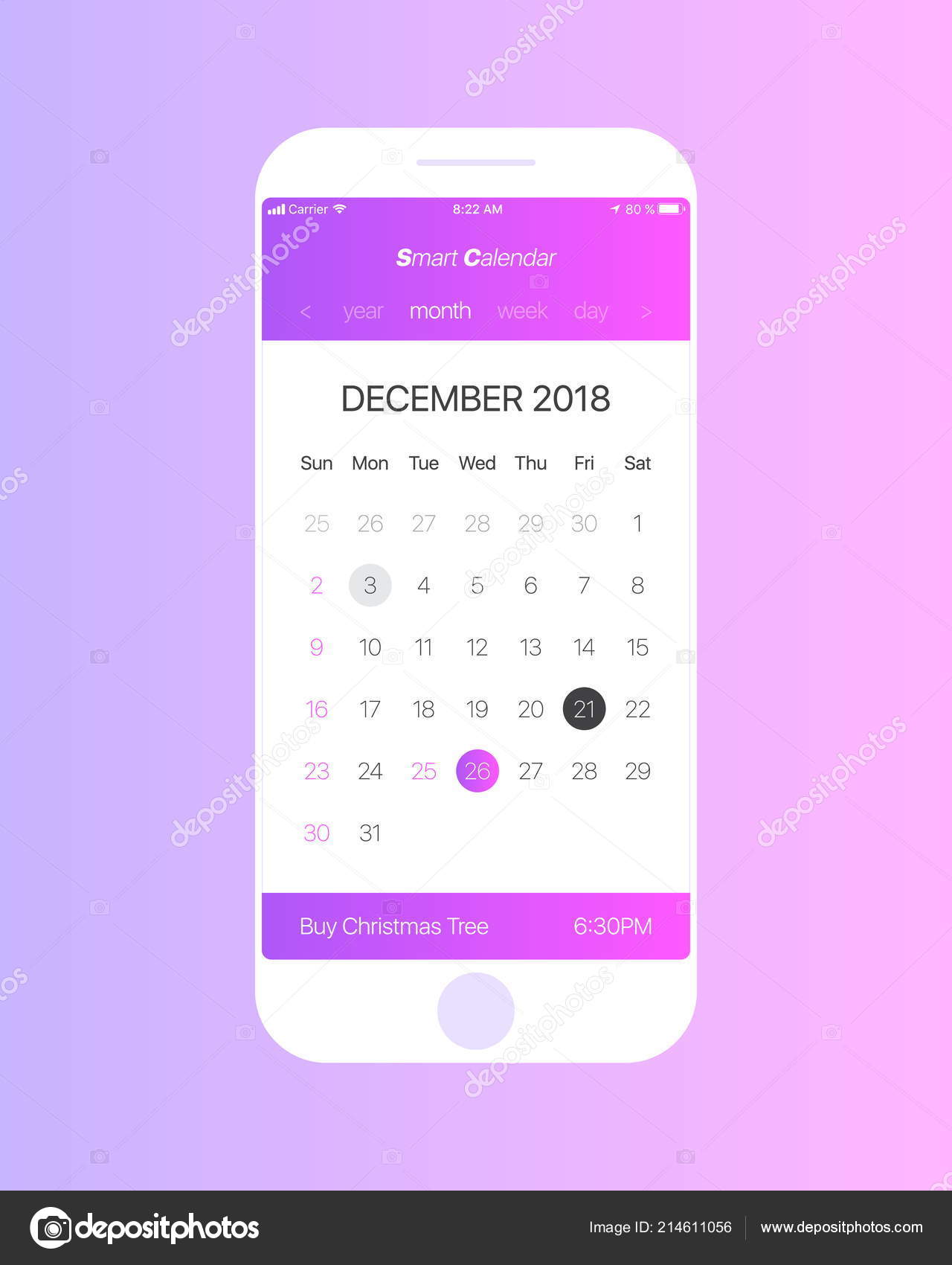 Vector Calendar App UI Concept Stock Vector Image by ©yamonstro #214611056