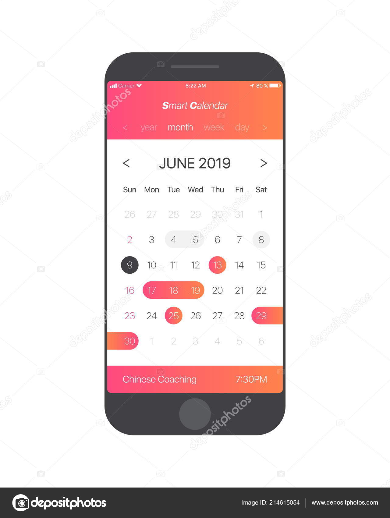 Vector Calendar App UI Concept Stock Vector Image by ©yamonstro #214615054