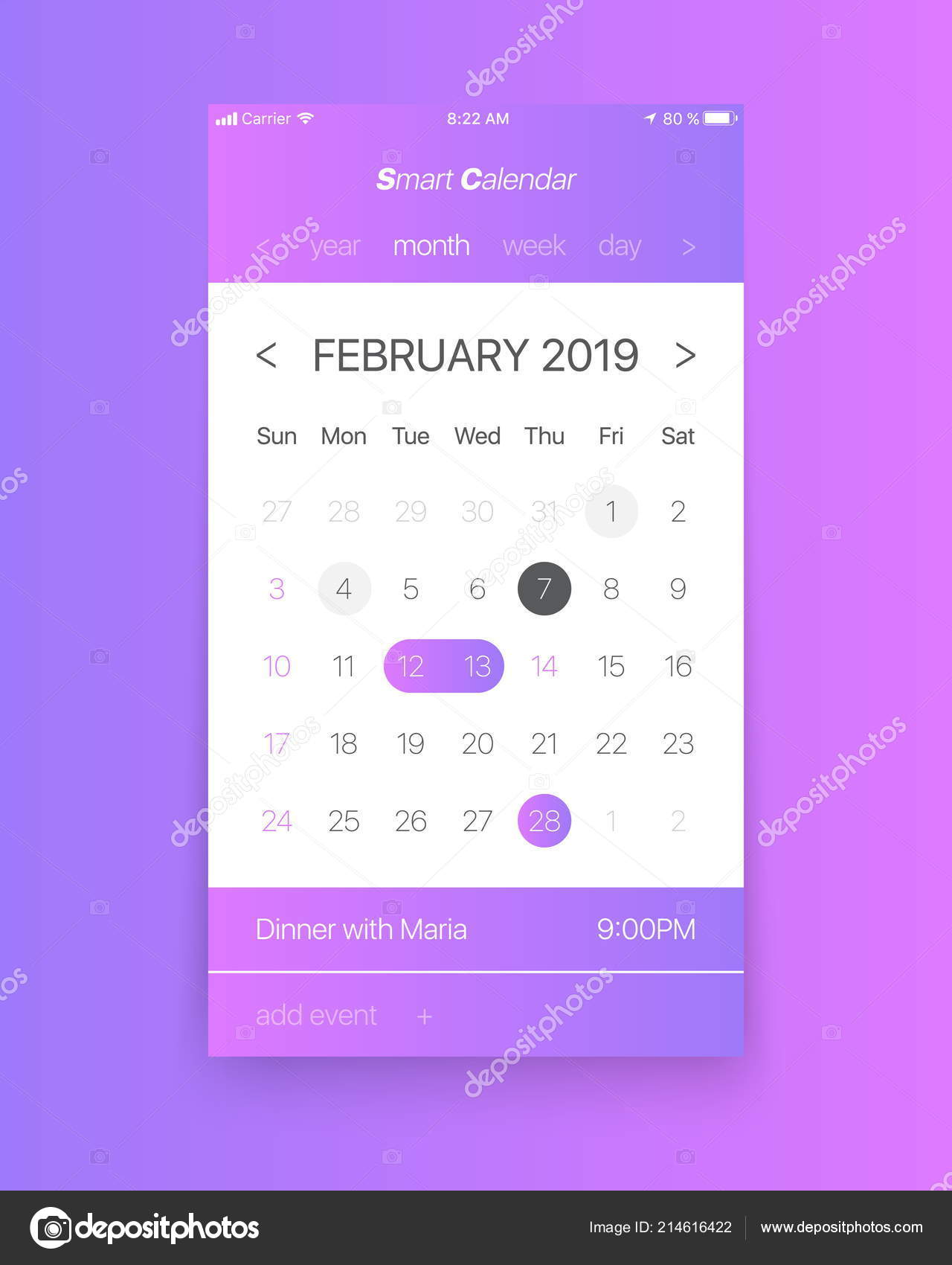 Vector Calendario App UI Concepto Vector de stock #214616422 de ©yamonstro