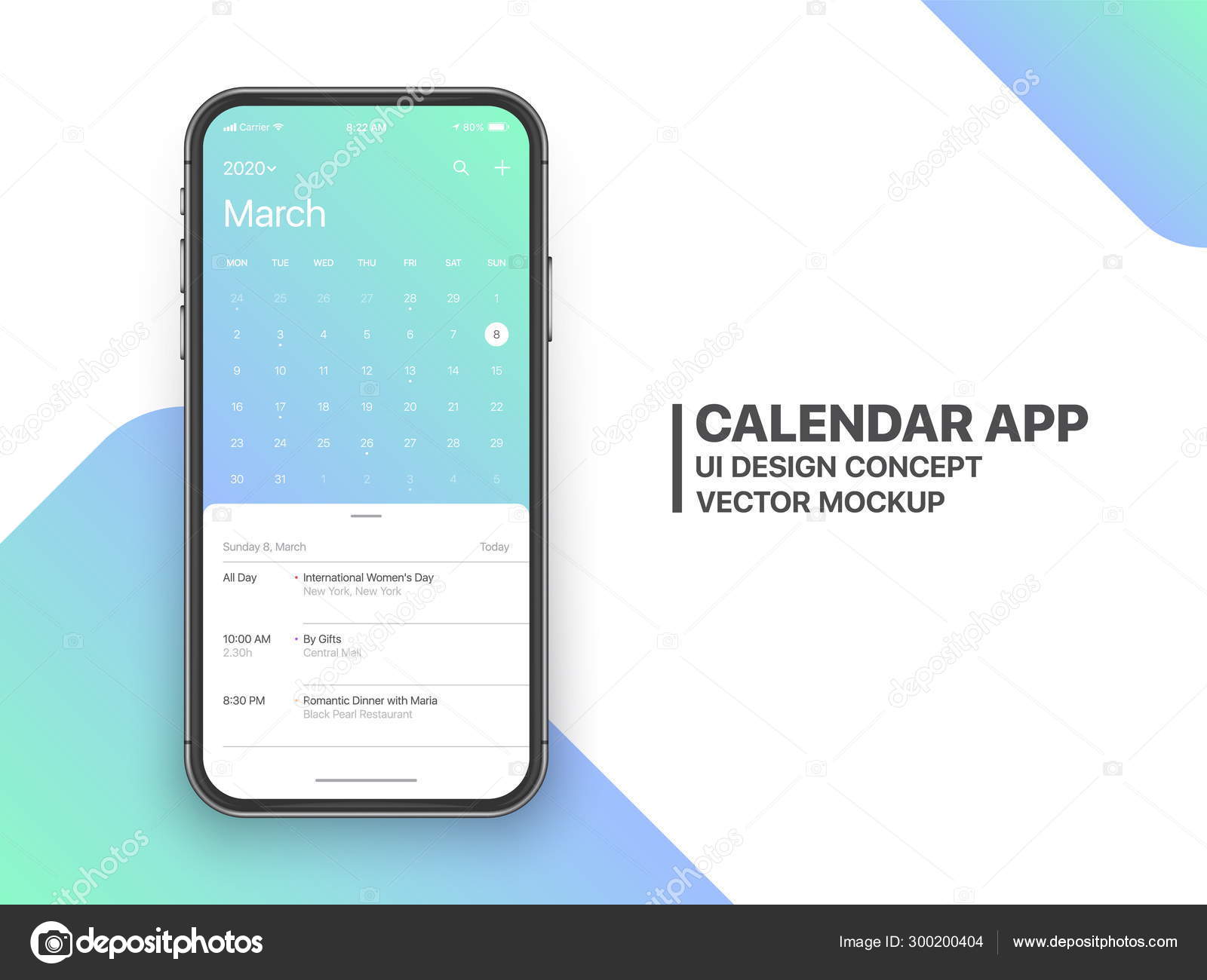 Vector Diseño Calendario App UI UX Concepto Vector de stock por ...