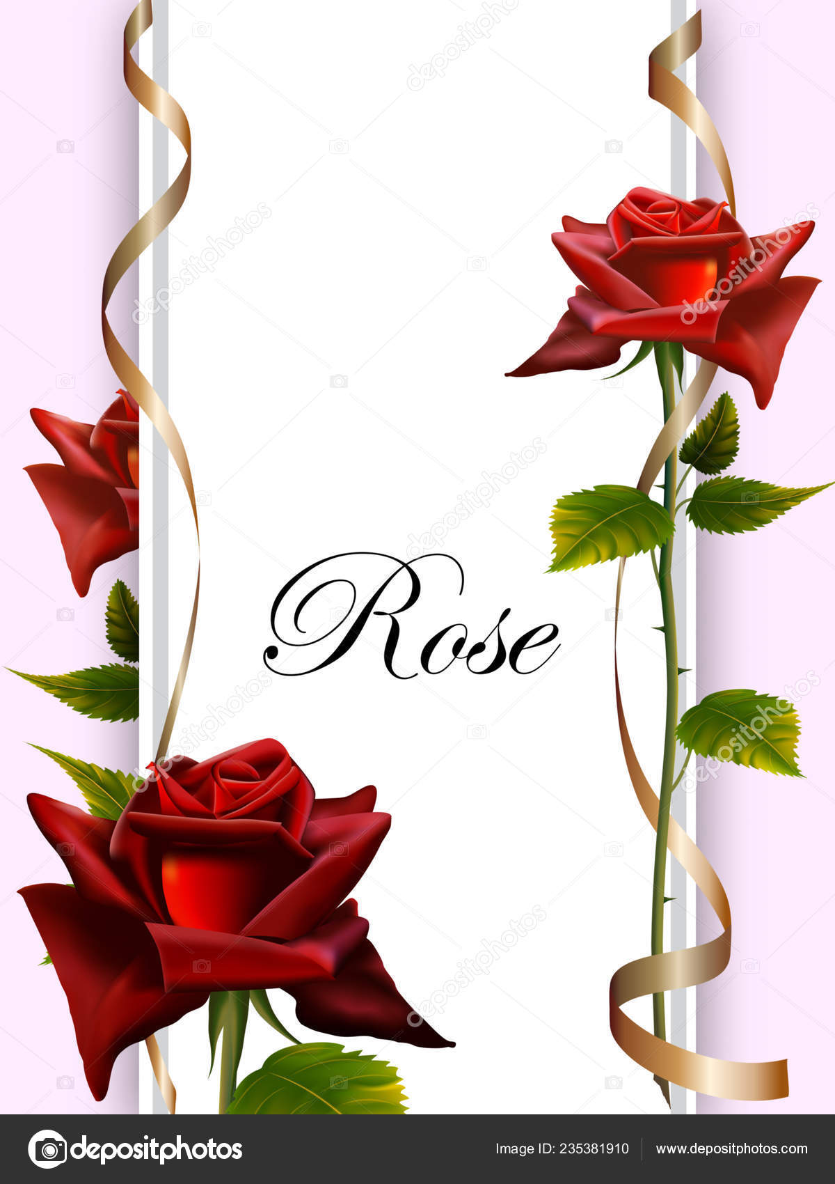 Flower frame of red roses with gold ribbons,Red Roses, Green Leaves and ...