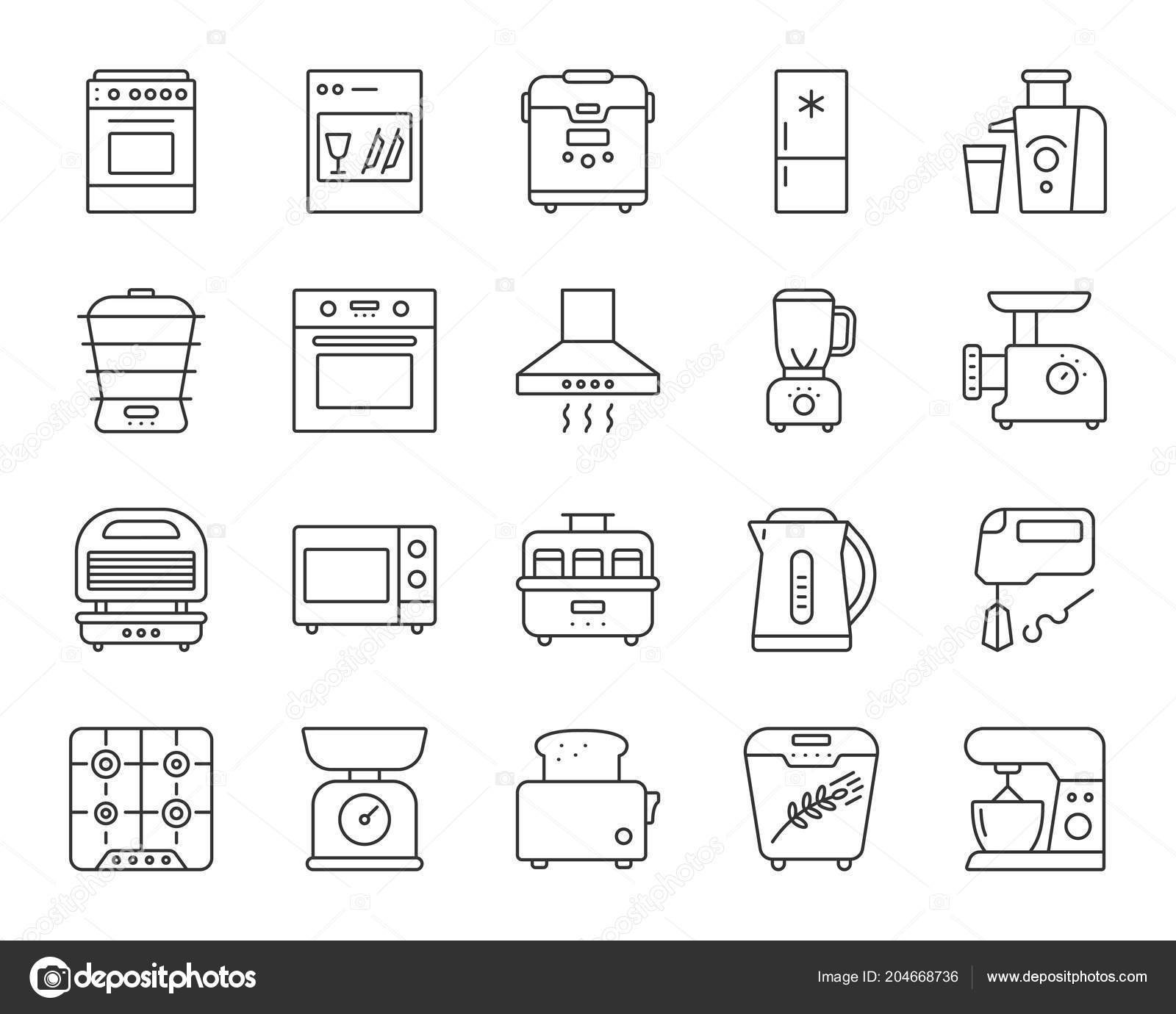 Kitchen Appliance simple line icons vector set Stock Vector Image by ...