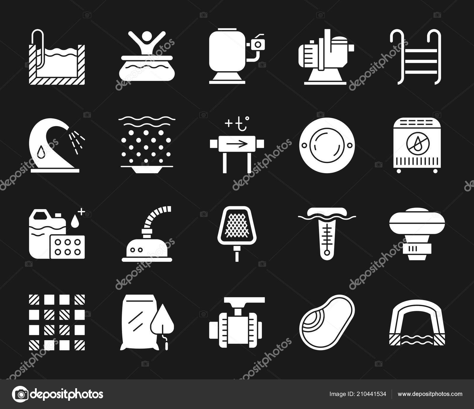 Pool equipment white silhouette icons vector set Stock Vector Image by ...