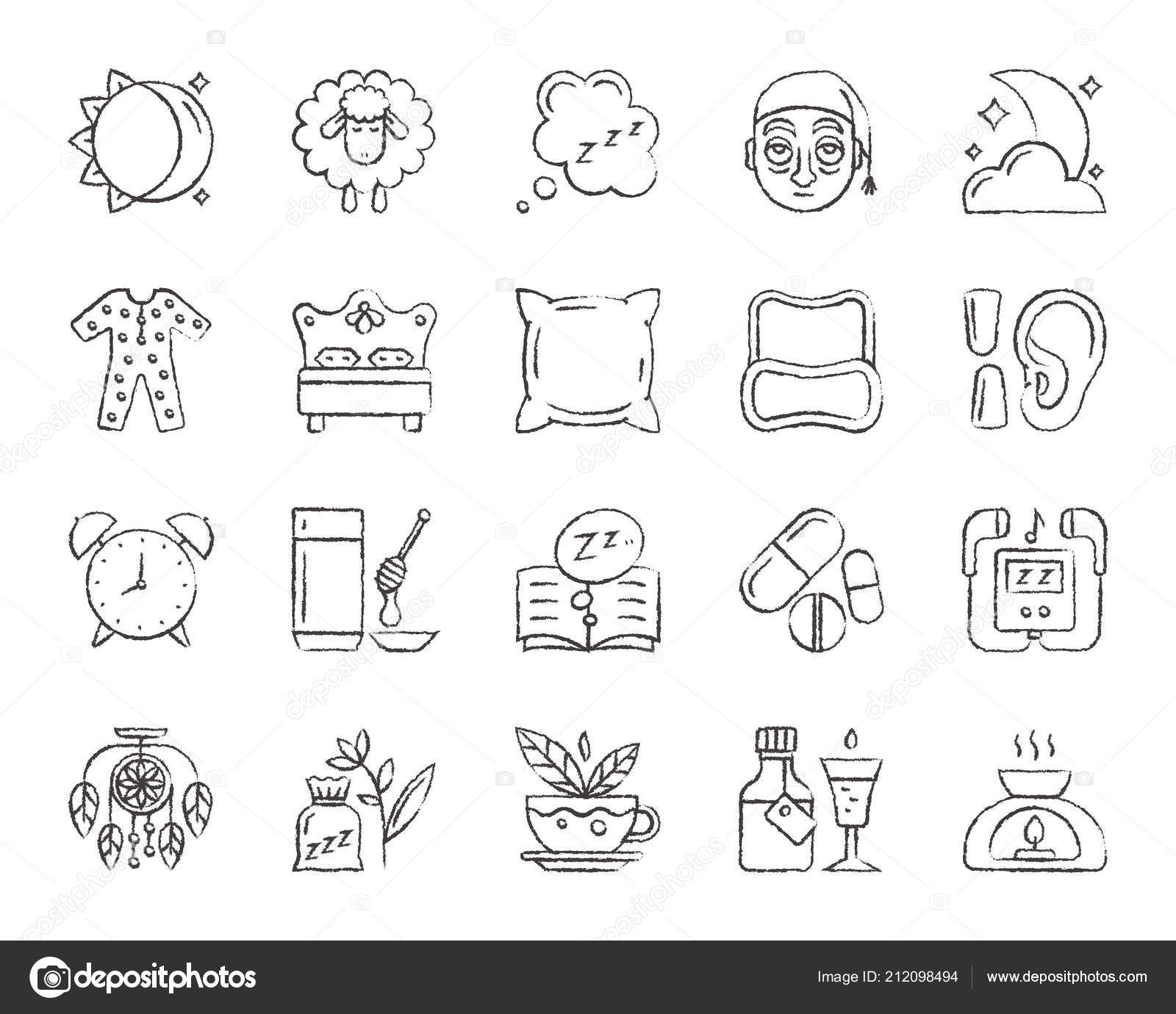 Insomnia charcoal draw line icons vector set Stock Vector Image by ...