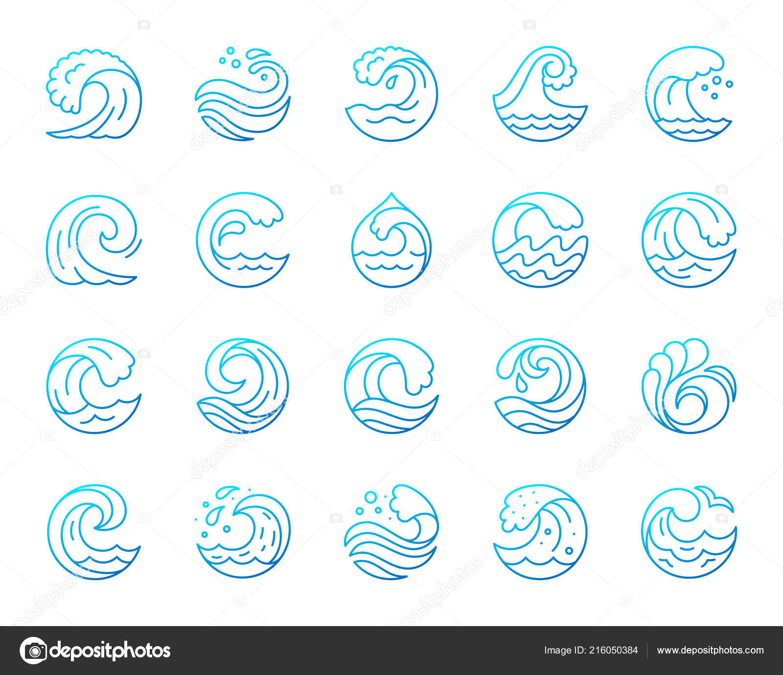 Wave simple color line icons vector set Stock Vector by ©Suesse 216050384