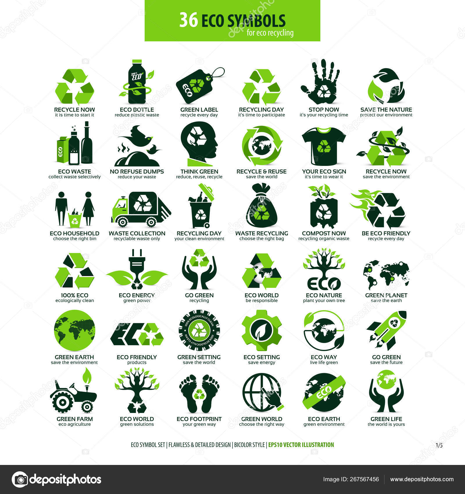 36 symbols for eco recycling Stock Vector by ©vectorshape 267567456