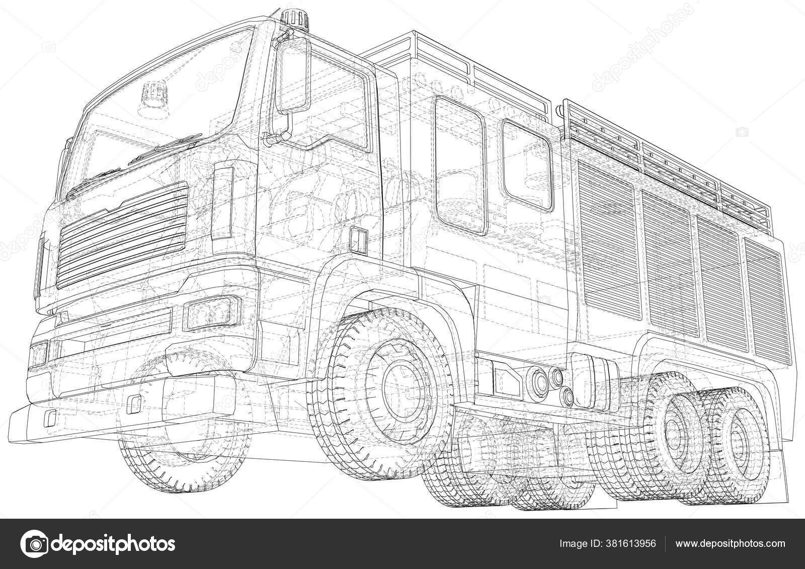 Fire Engine vector. Fire truck. Wire-frame. The layers of visible and ...