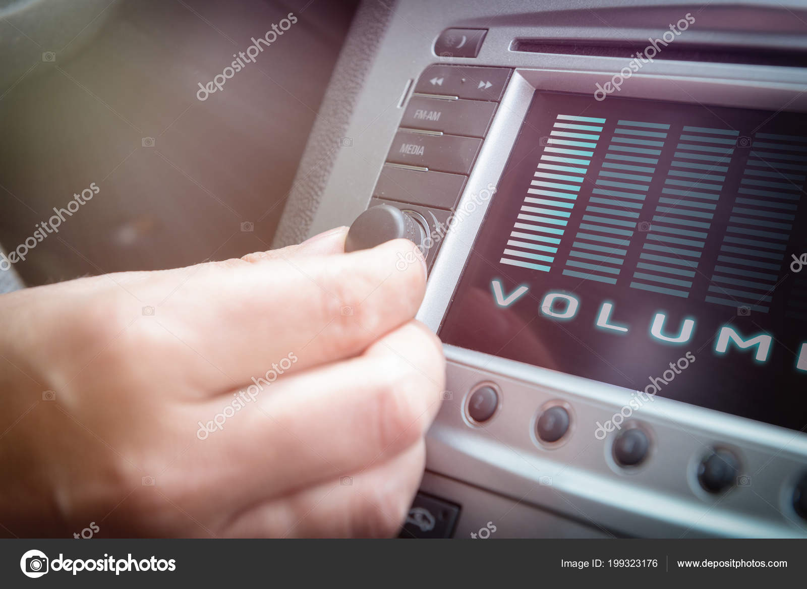 Driver Using Knob Adjust Volume Car Audio System Stock Photo by ...