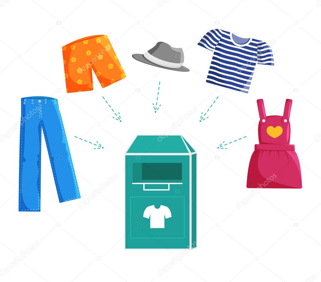 Ilustración plana vectorial de la donación de ropa 2024
