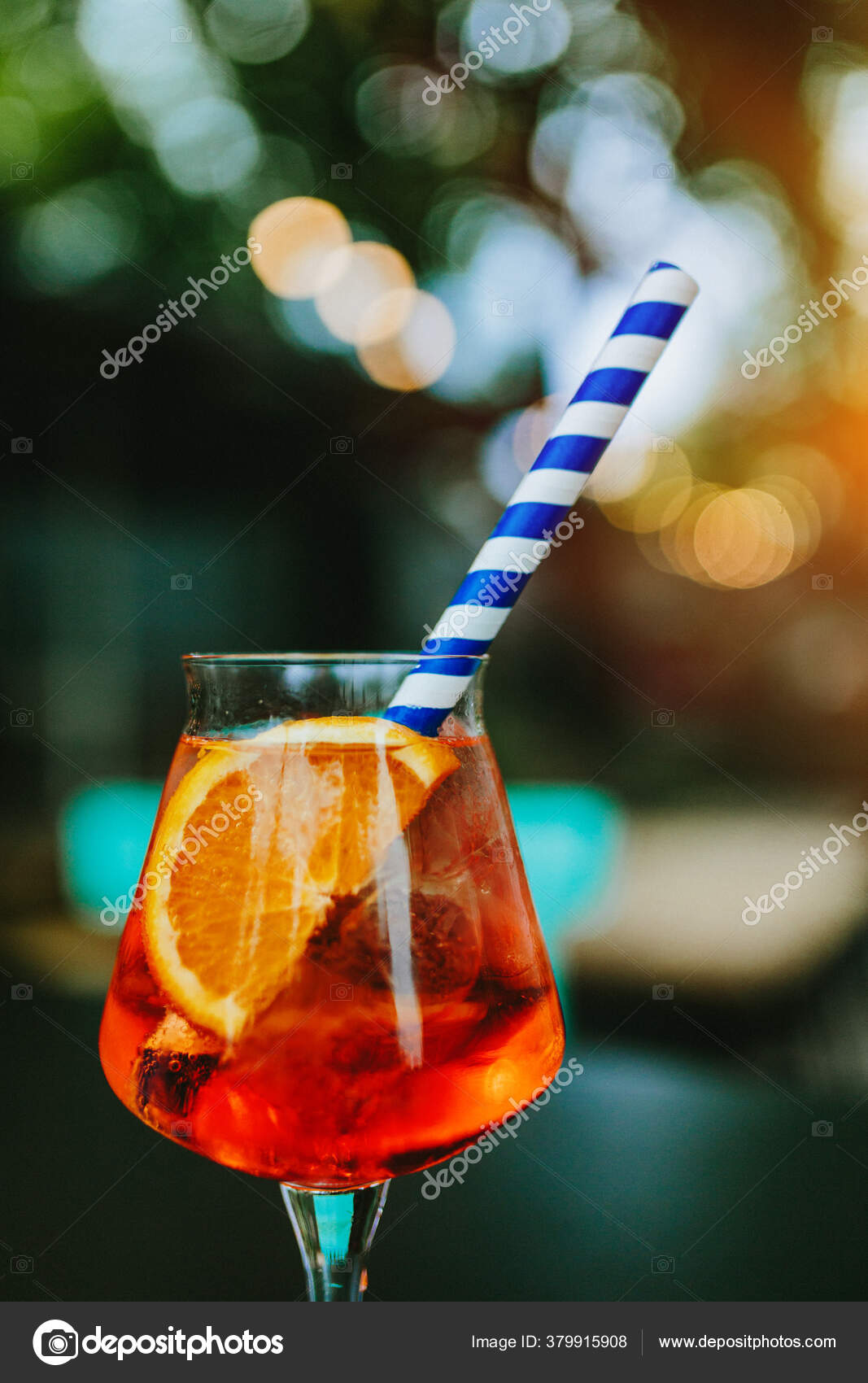 Glass Aperol Spritz Blue Straw Italian Cocktail Fine Film Grain Stock ...