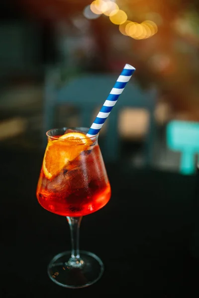 Glass Aperol Spritz Blue Straw Italian Cocktail Fine Film Grain Stock ...