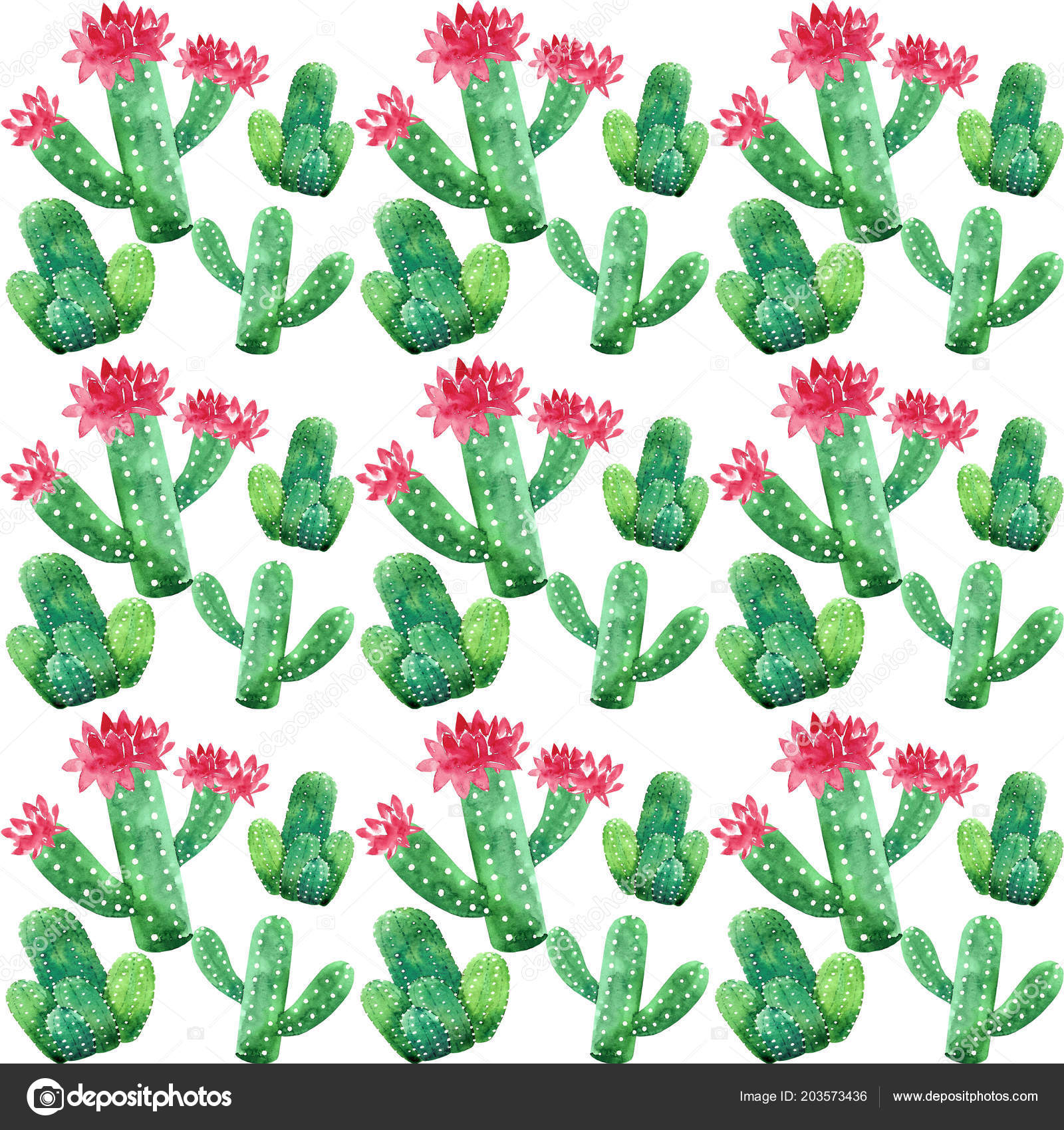 Watercolor Cacti Flowers Pattern Stock Photo by ©lillyeu9 203573436