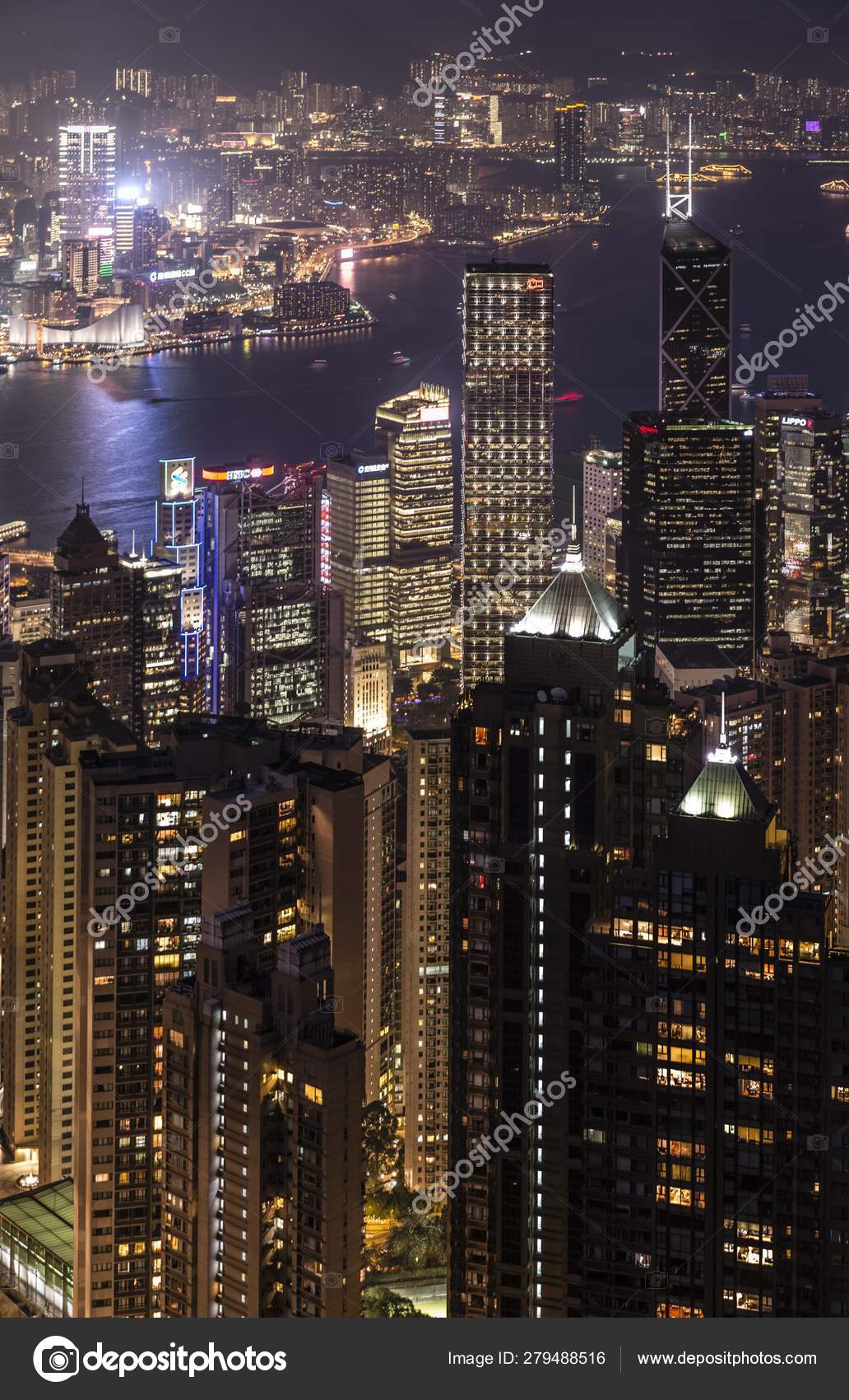 View Victoria Peak High Rise Buildings Night Central District Hong ...