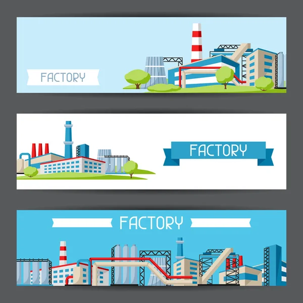 Industrial factory buildings horizontal banners. — Stock Vector ...