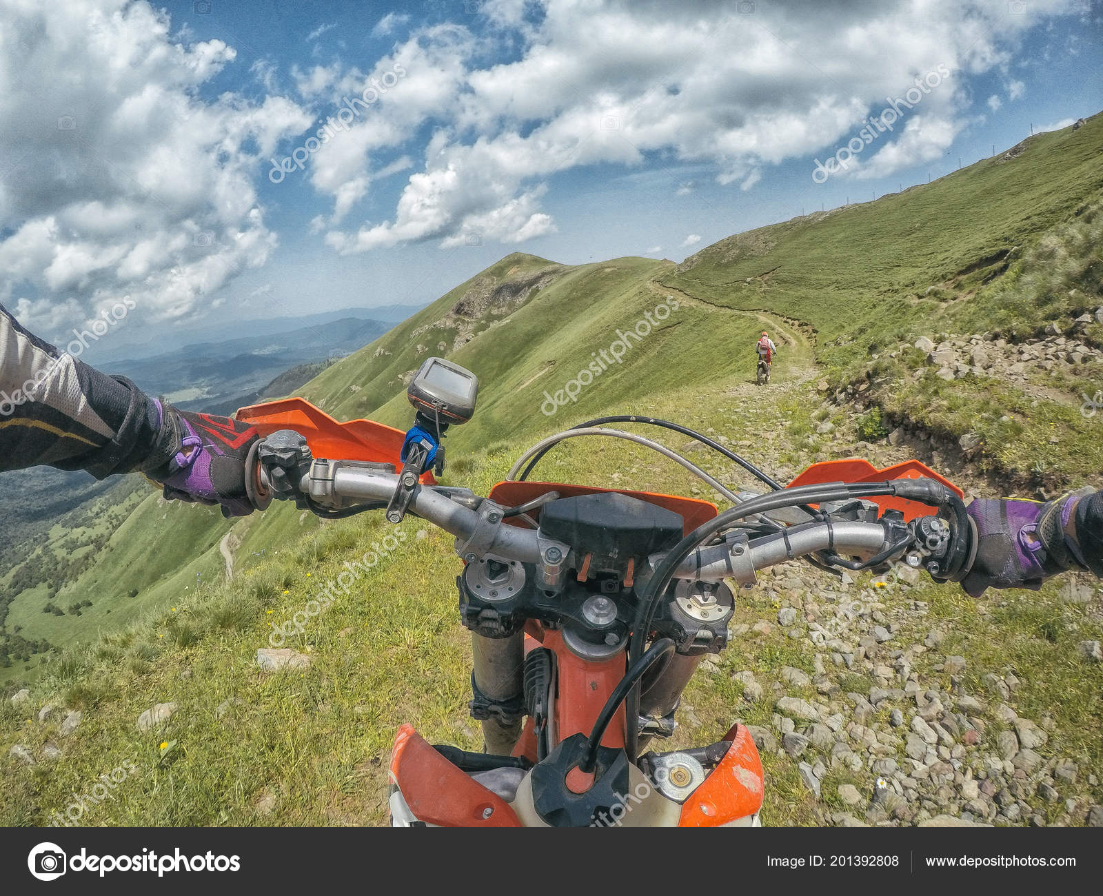 Extreme Adventure traveller with the dirt bike Enduro in high Caucasus ...
