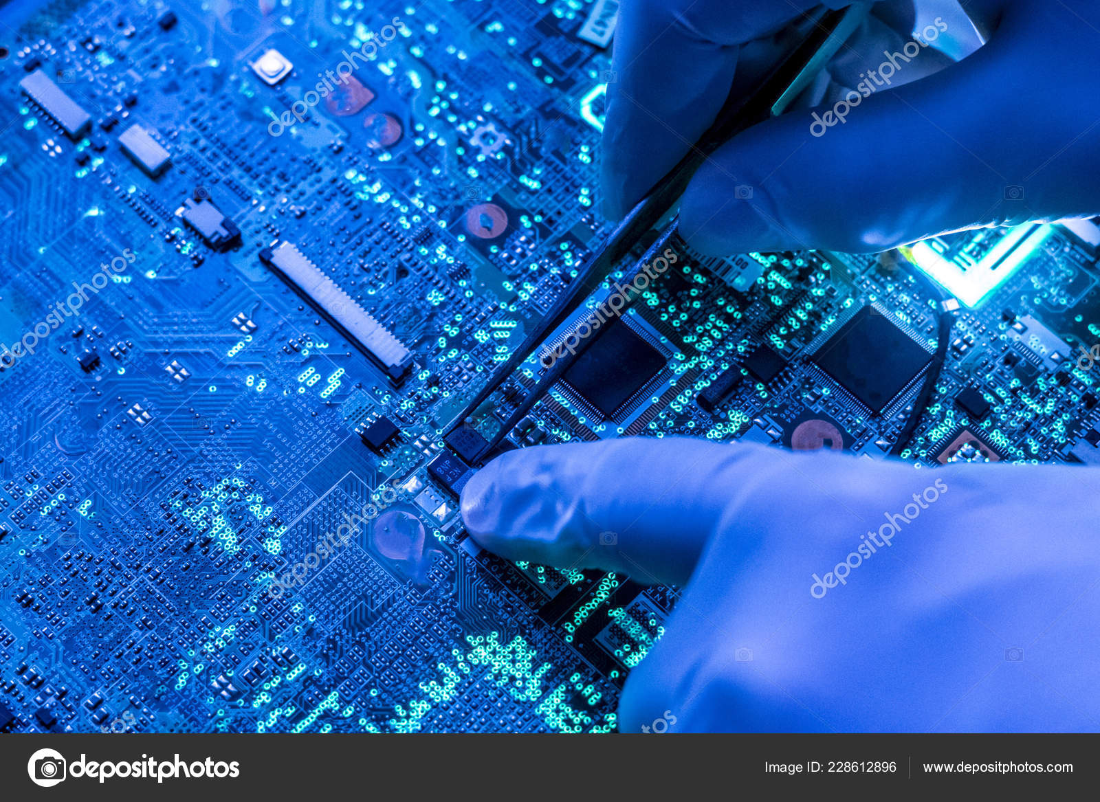 Scientist research and create micro electronic technology chip in the ...