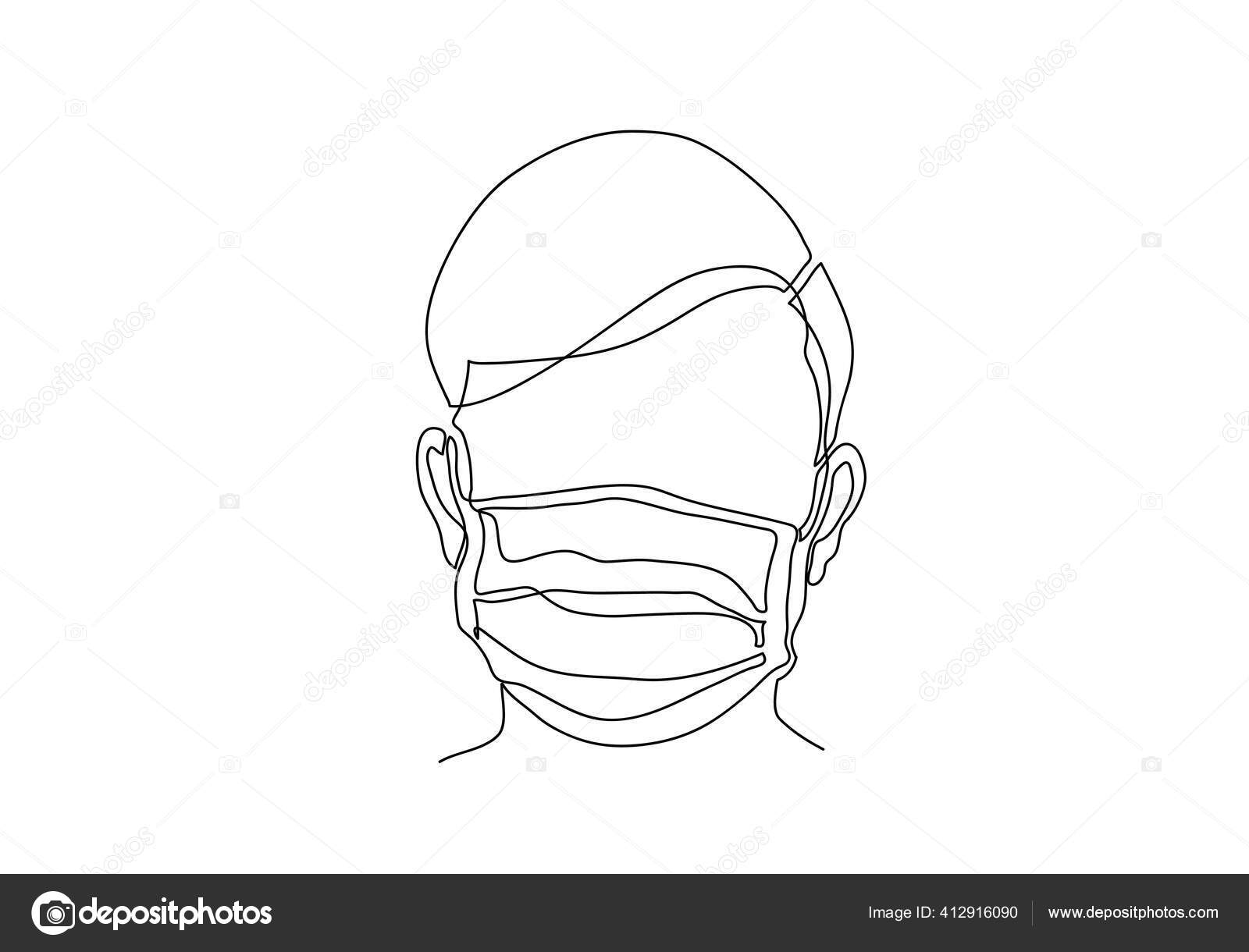 One Continuous Line Drawing Medical Face Mask Concept Corona Virus ...
