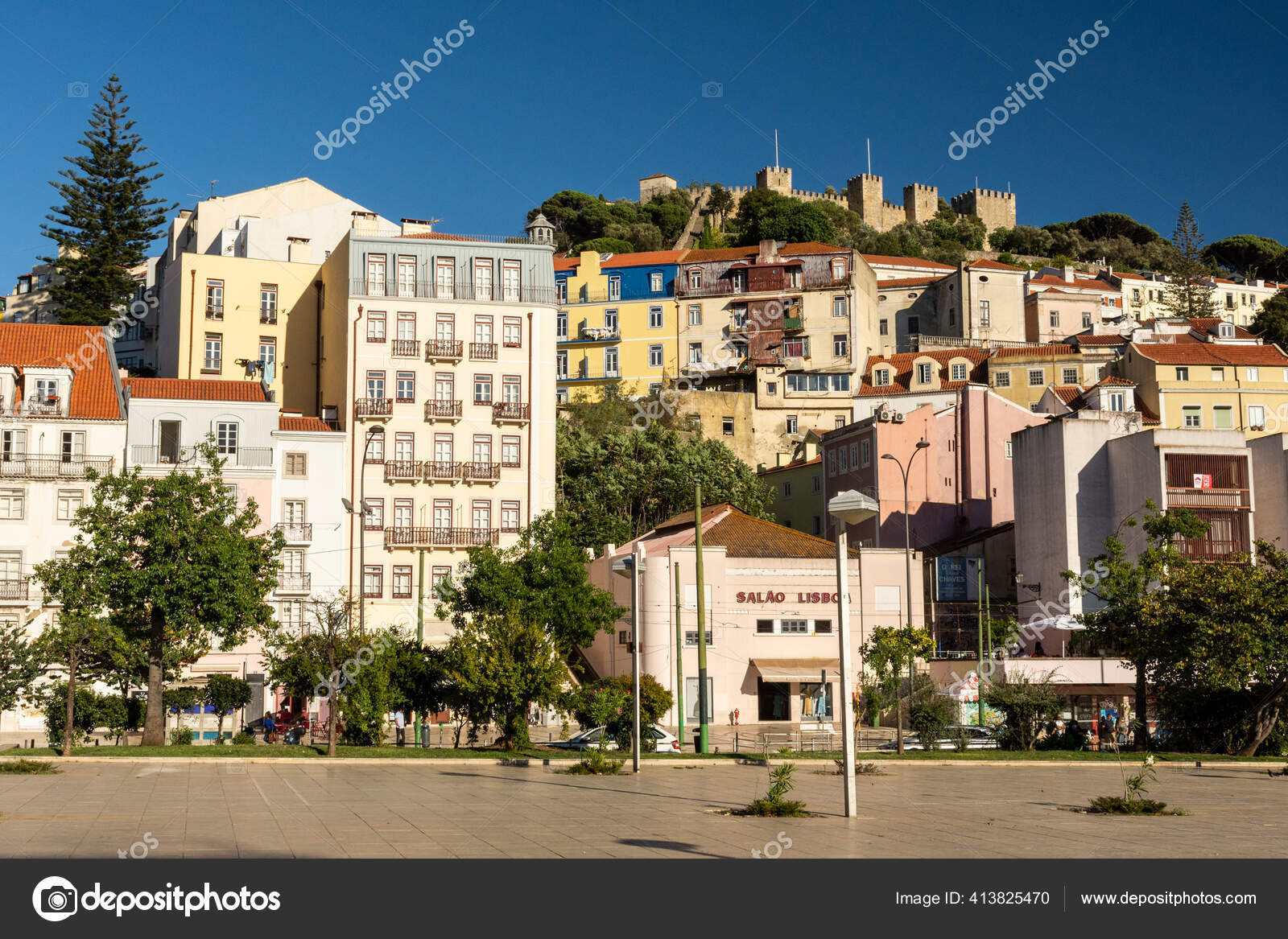 Beautiful View Old Historic City Buildings Castle Central Lisbon ...