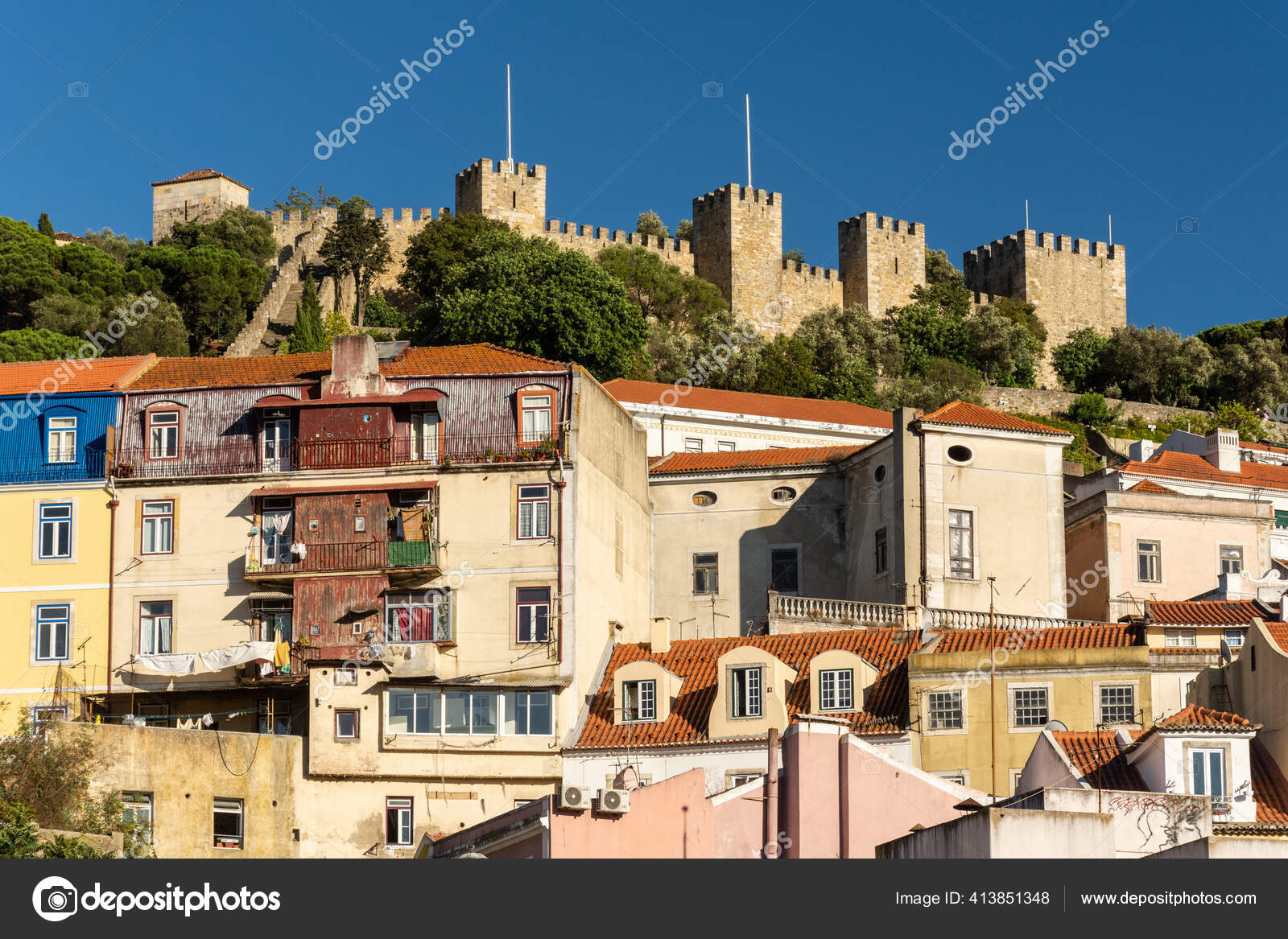 Beautiful View Old Historic City Buildings Castle Central Lisbon ...