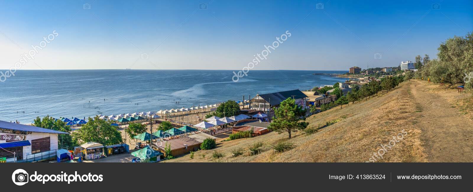 Chernomorsk Ukraine 2020 Panoramic View Public Beach Chernomorsk City ...