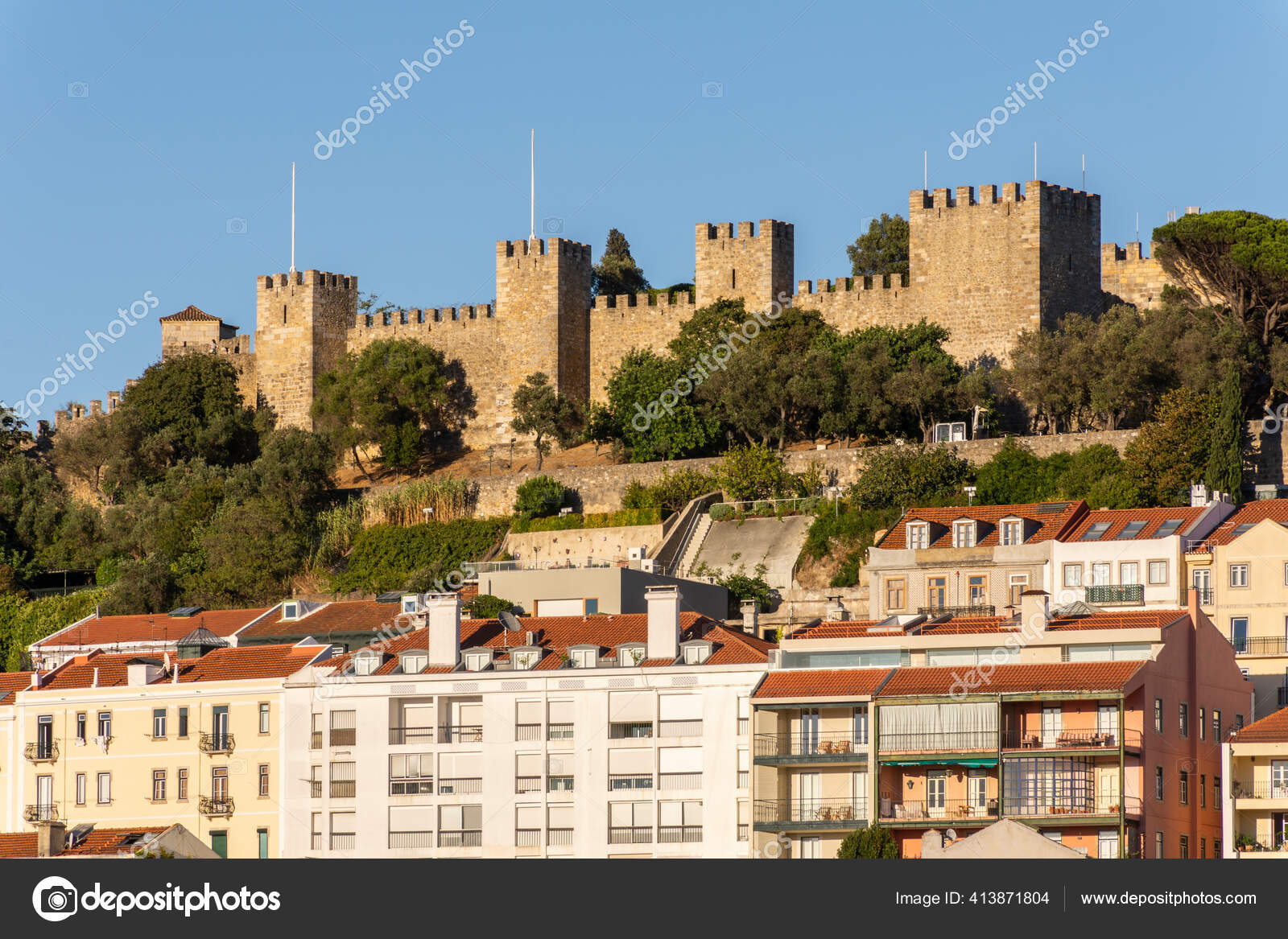 Beautiful View Old Historic City Buildings Castle Central Lisbon ...