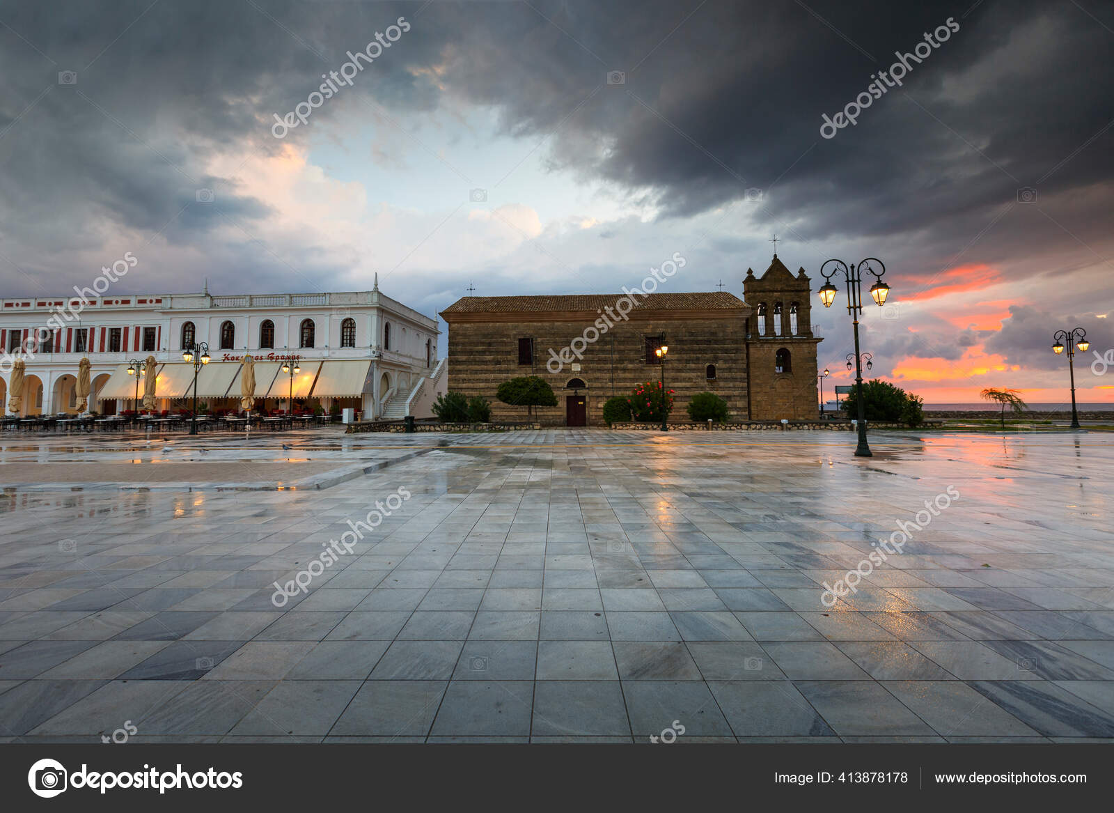 Sunrise Nikolaos Molou Church Solomos Square Zakynthos — Stock ...