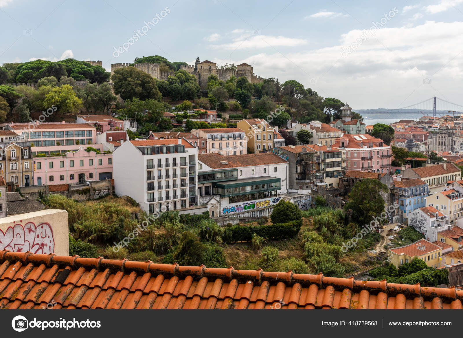 Beautiful View Old Historic City Buildings Castle Central Lisbon ...