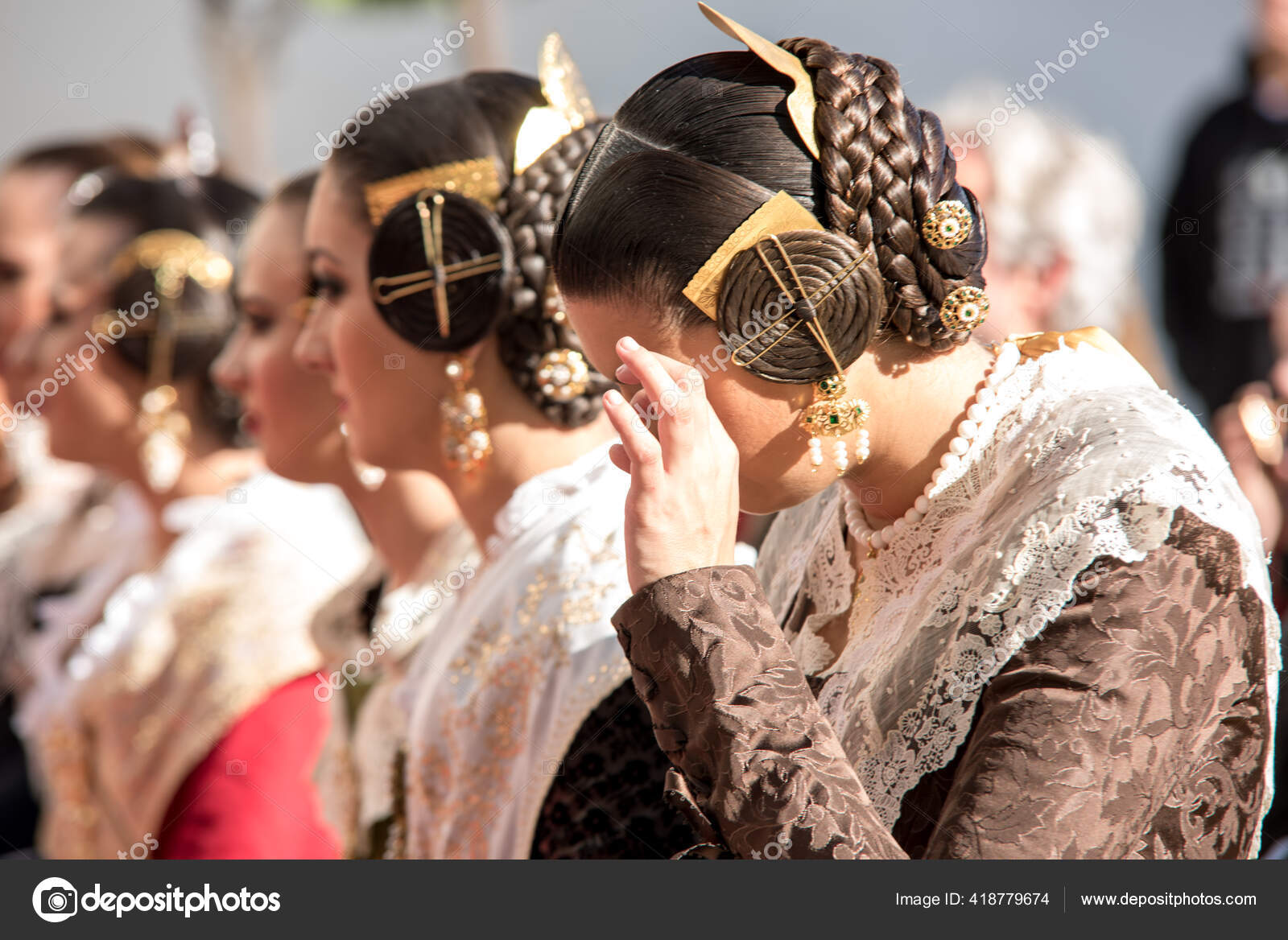 Close Photography Fallera Crying Excitedly Dries Tears His Hand Detail ...