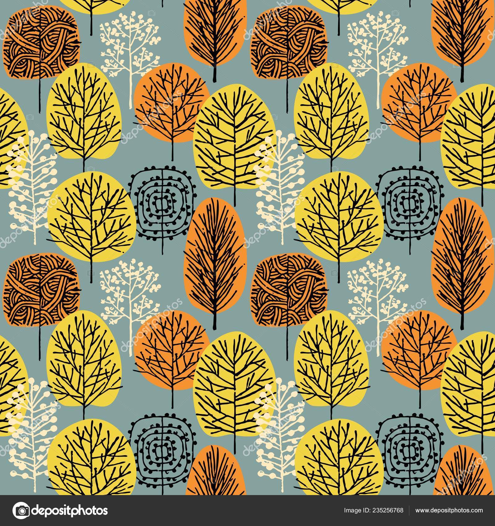Trees Seamless Pattern Vector Drawing Forest Stock Vector by ...