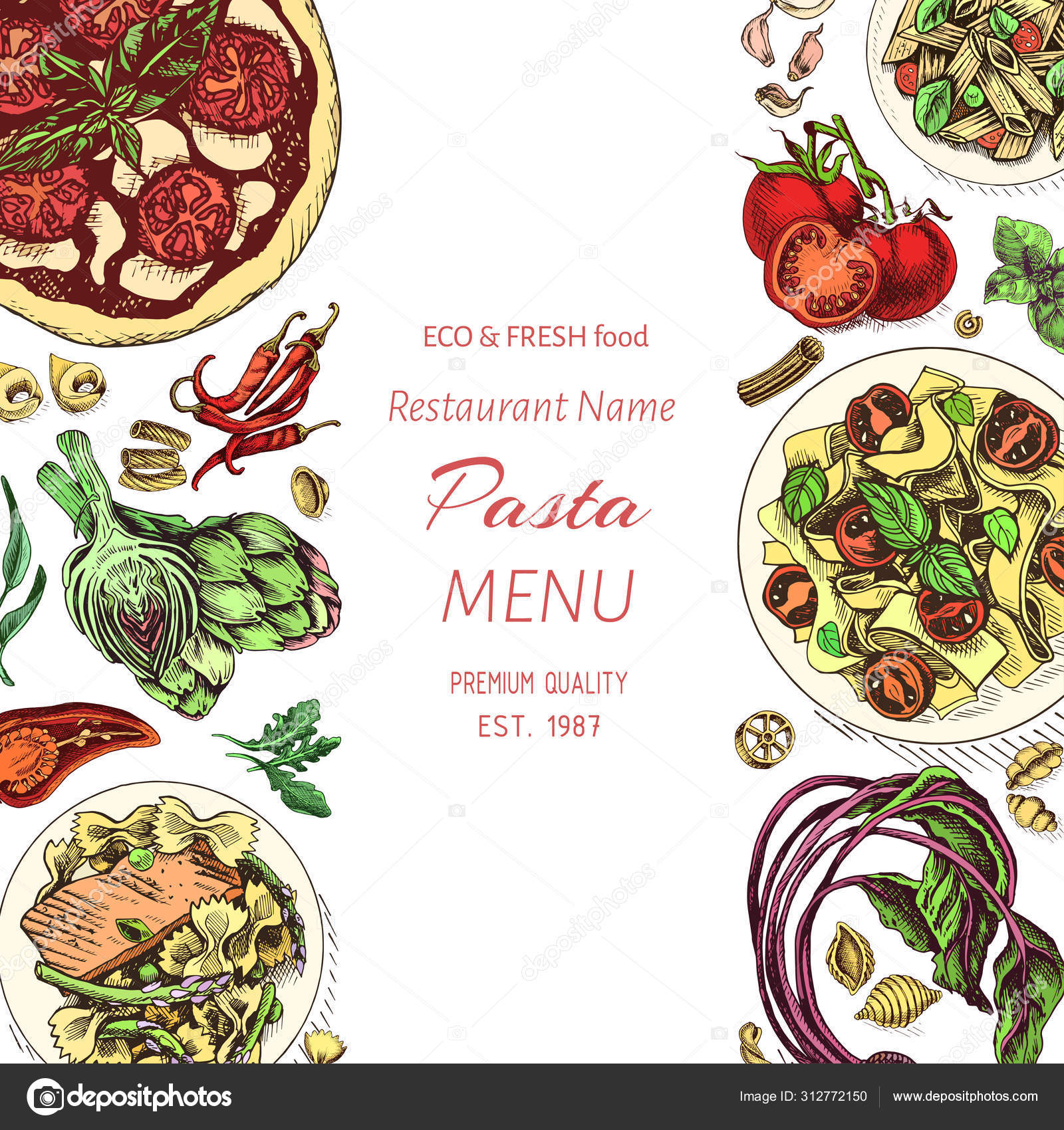 Vector Illustration Sketch Pasta Card Menu Italian Resraurant Banner ...