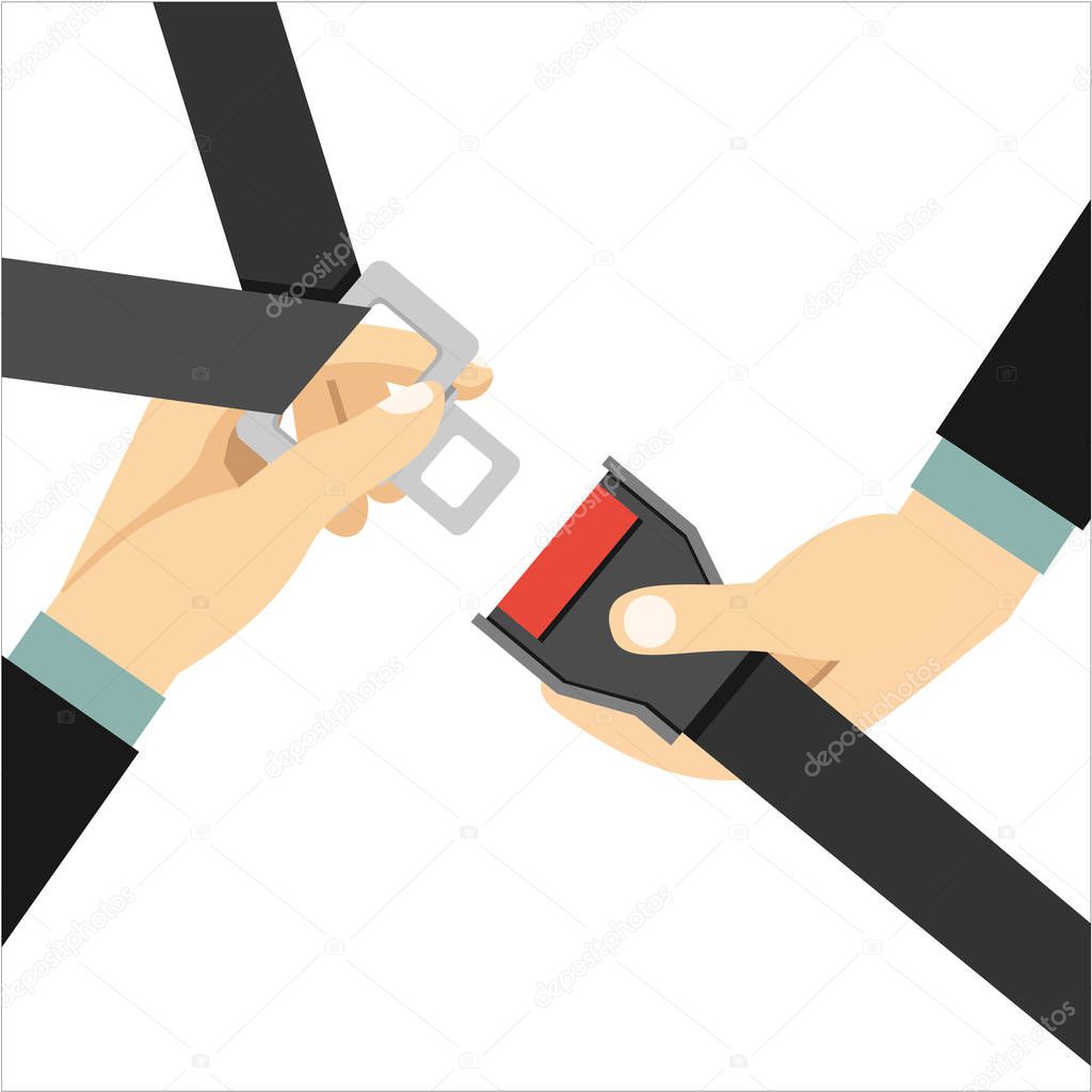 las manos abrochan el cinturón de seguridad simplemente vector ...