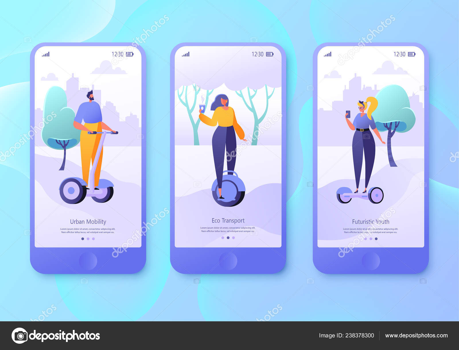 Urban Weekend Mobile App Page Screen Set Flat Design Characters Stock ...