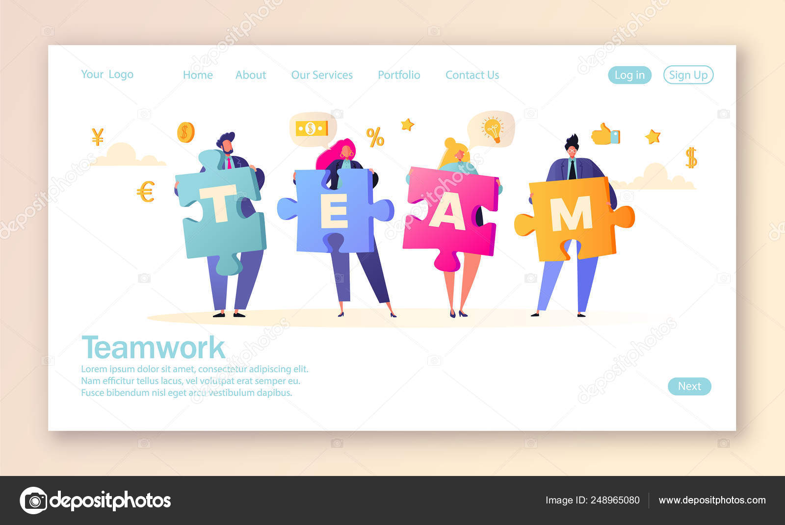 Concept of landing page for mobile website development and web page ...