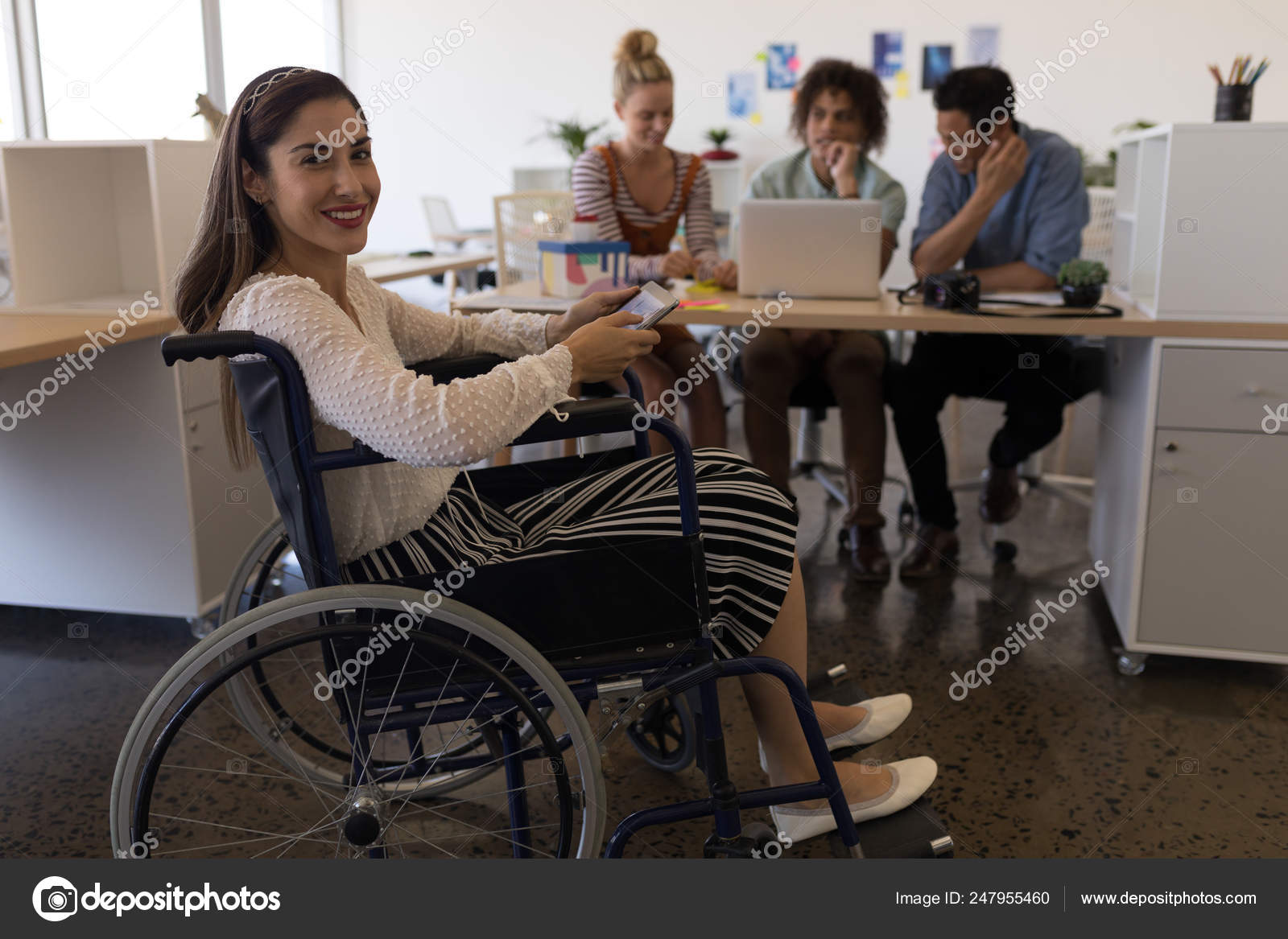 Side View Pretty Disabled Mixed Race Female Smiling Camera Office Stock ...