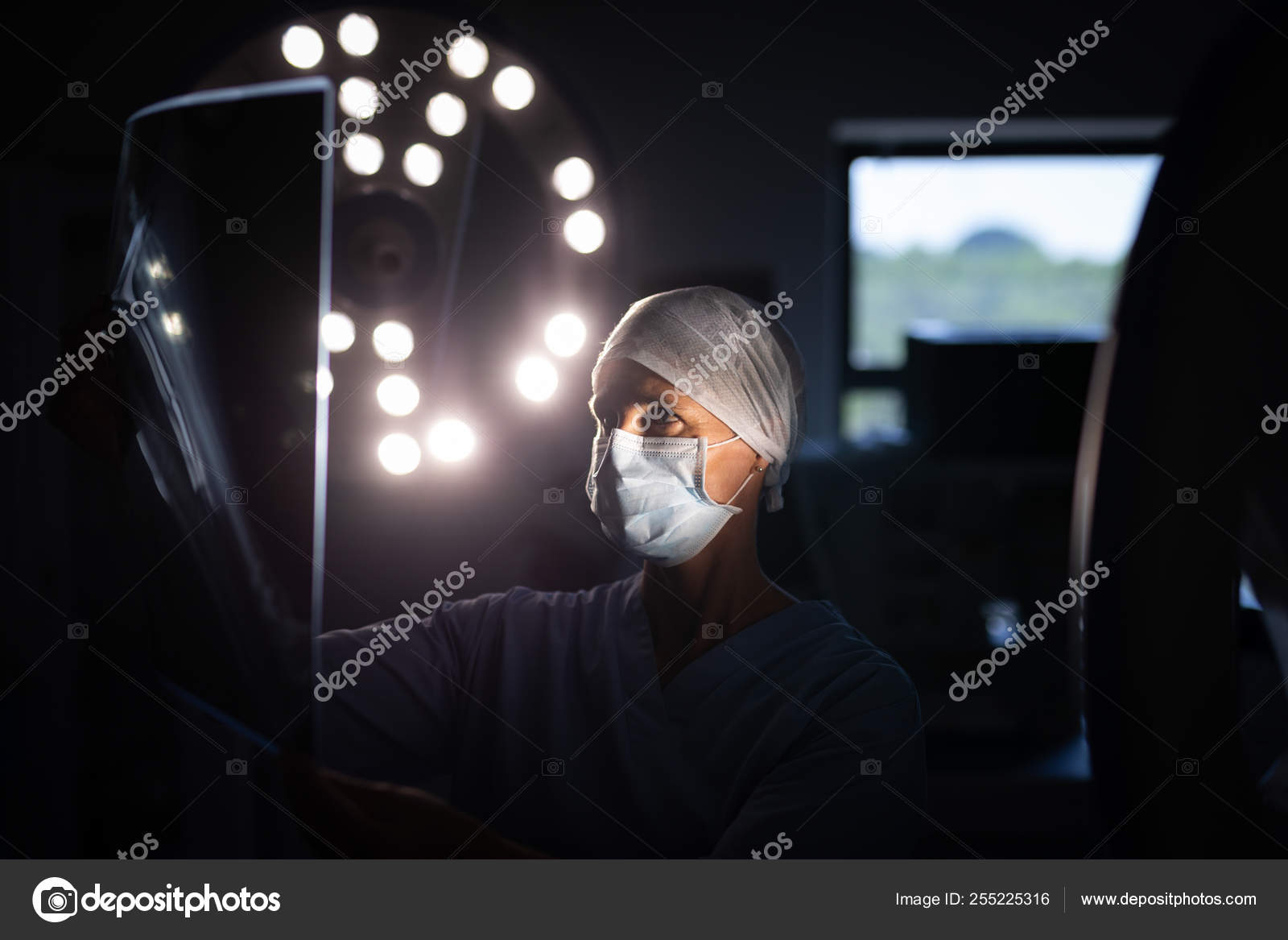 Front View Caucasian Female Surgeon Looking Ray Picture Operation Room ...