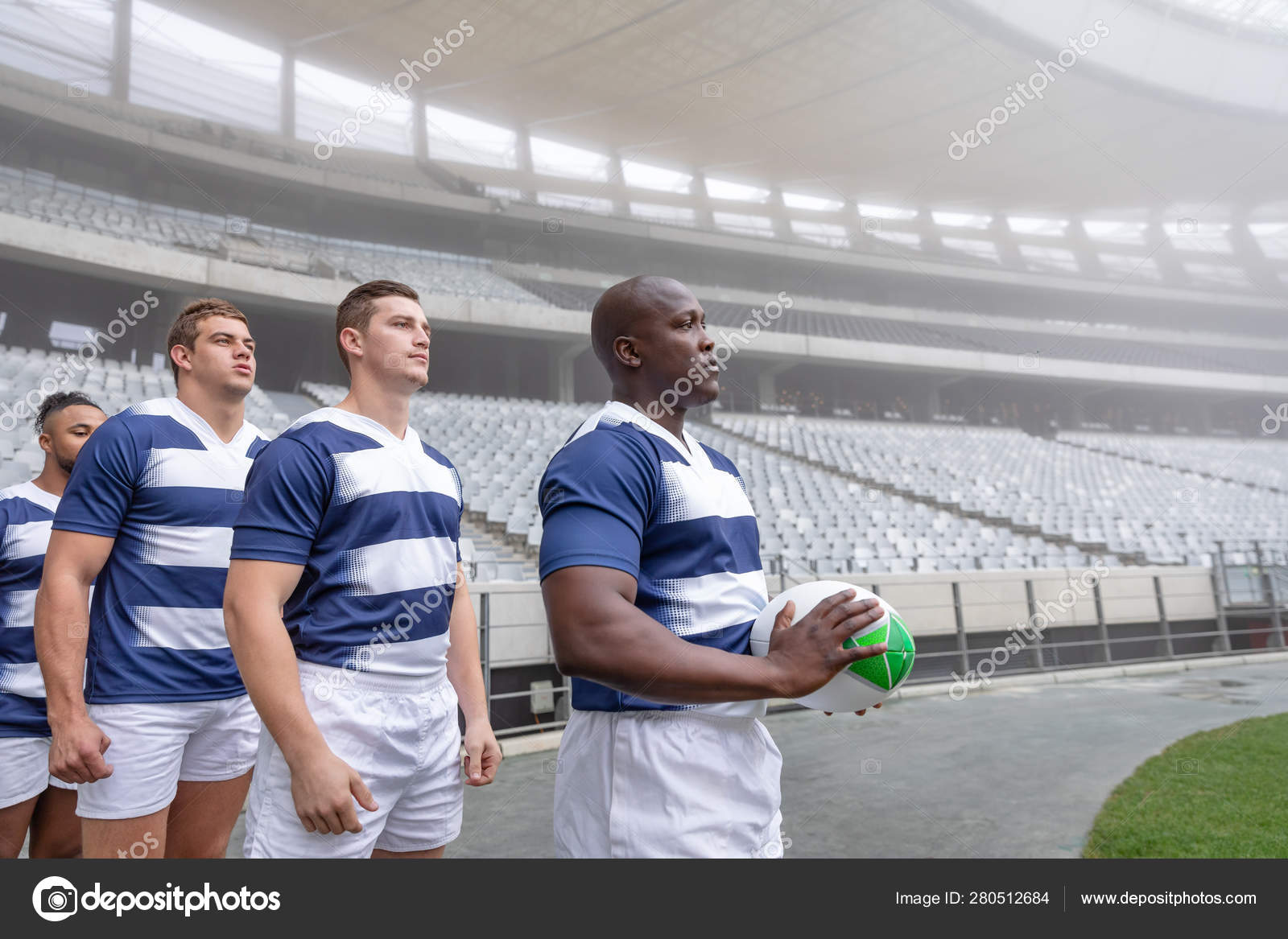 Side View Diverse Male Rugby Player Standing Row Entrance Stadium Stock ...