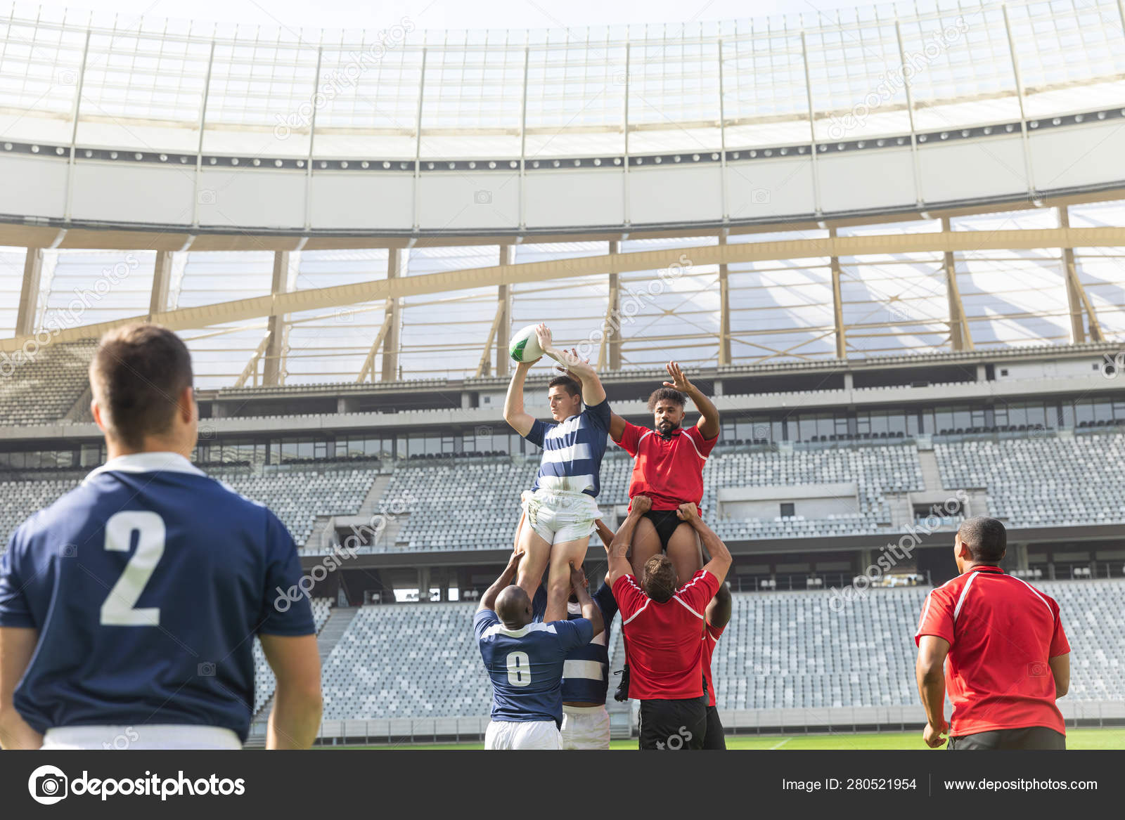 Front View Group Diverse Male Rugby Players Playing Rugby Match Stock ...