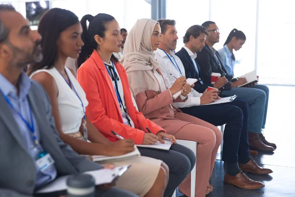 Side View Diverse Business People Attending Business Seminar Conference ...
