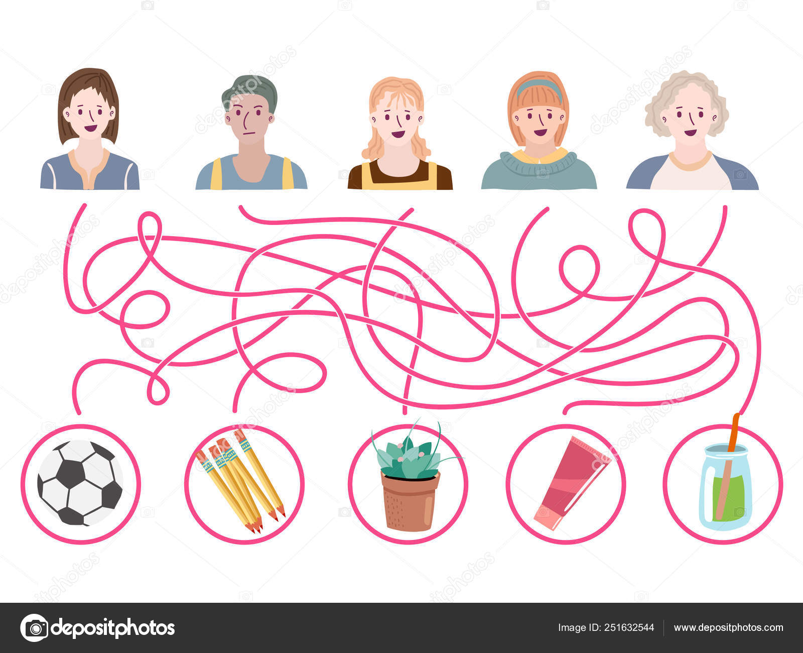 Labyrinth Mental Exercise Kids People Stuff Vector Illustration Stock ...