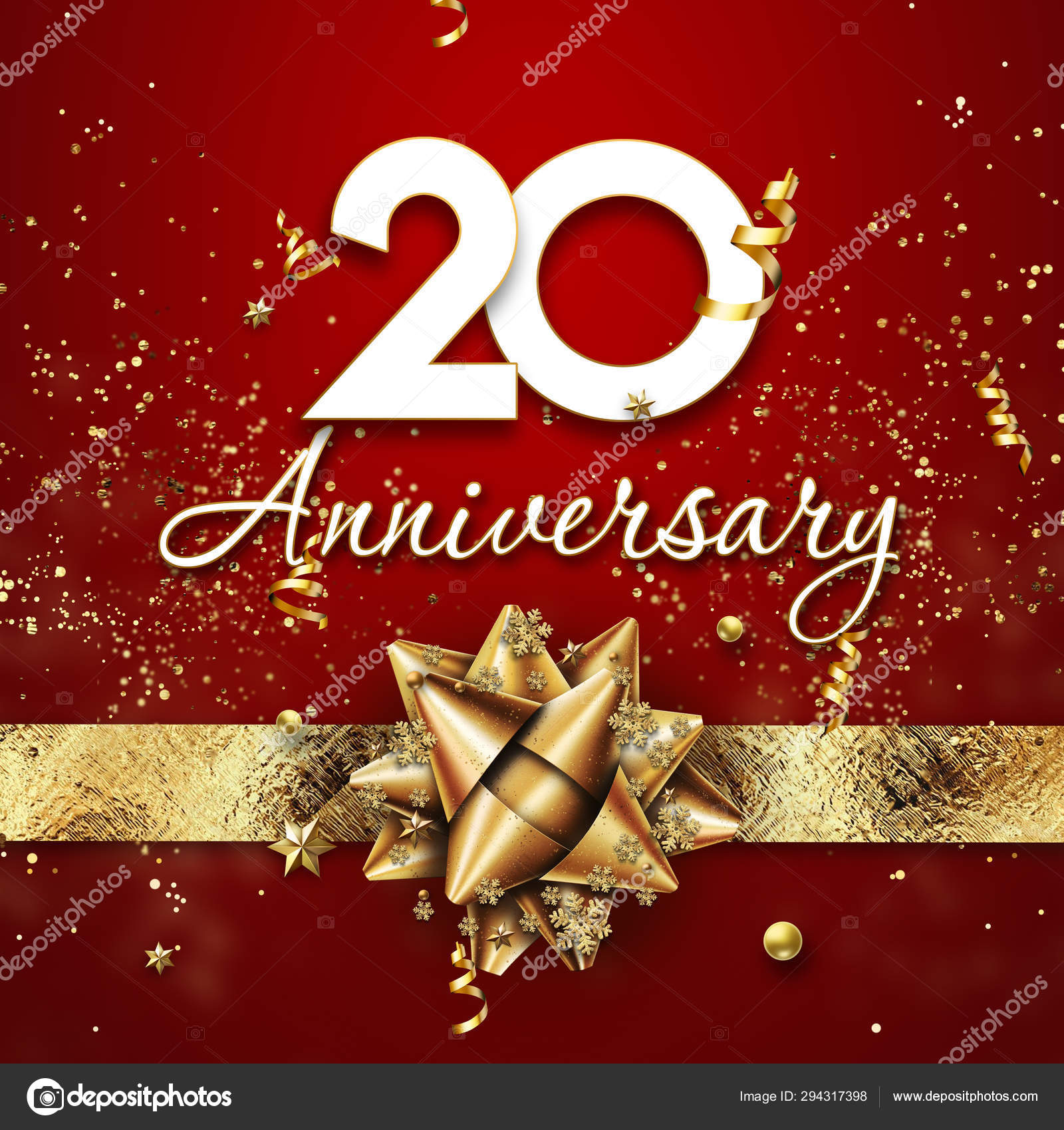 Creative background, 20 years old. Celebration of golden text and ...