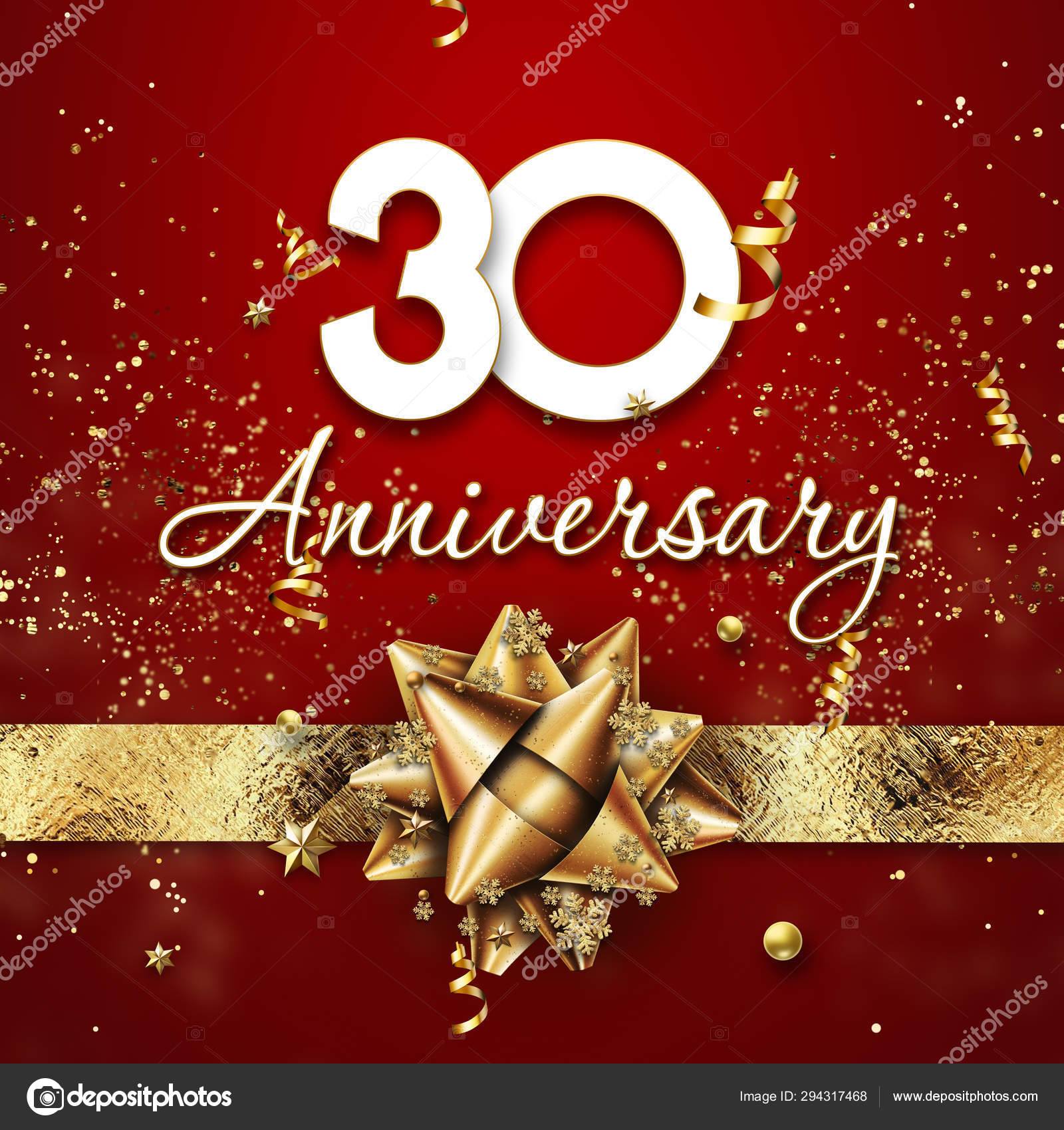 Creative background, 30 years old. Celebration of golden text and ...