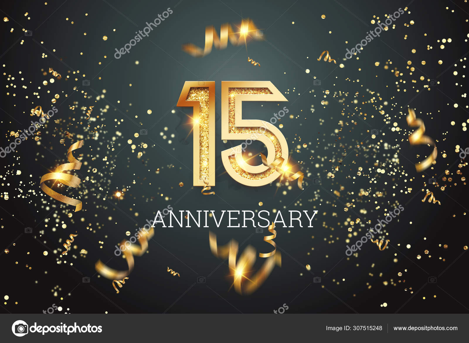 Golden numbers, 15 years anniversary celebration on dark background and ...