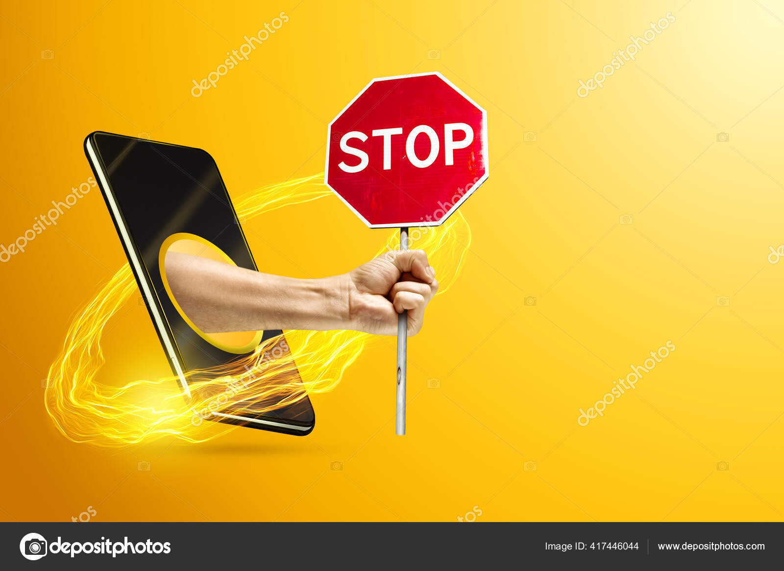 Yellow Stop Sign With Hand