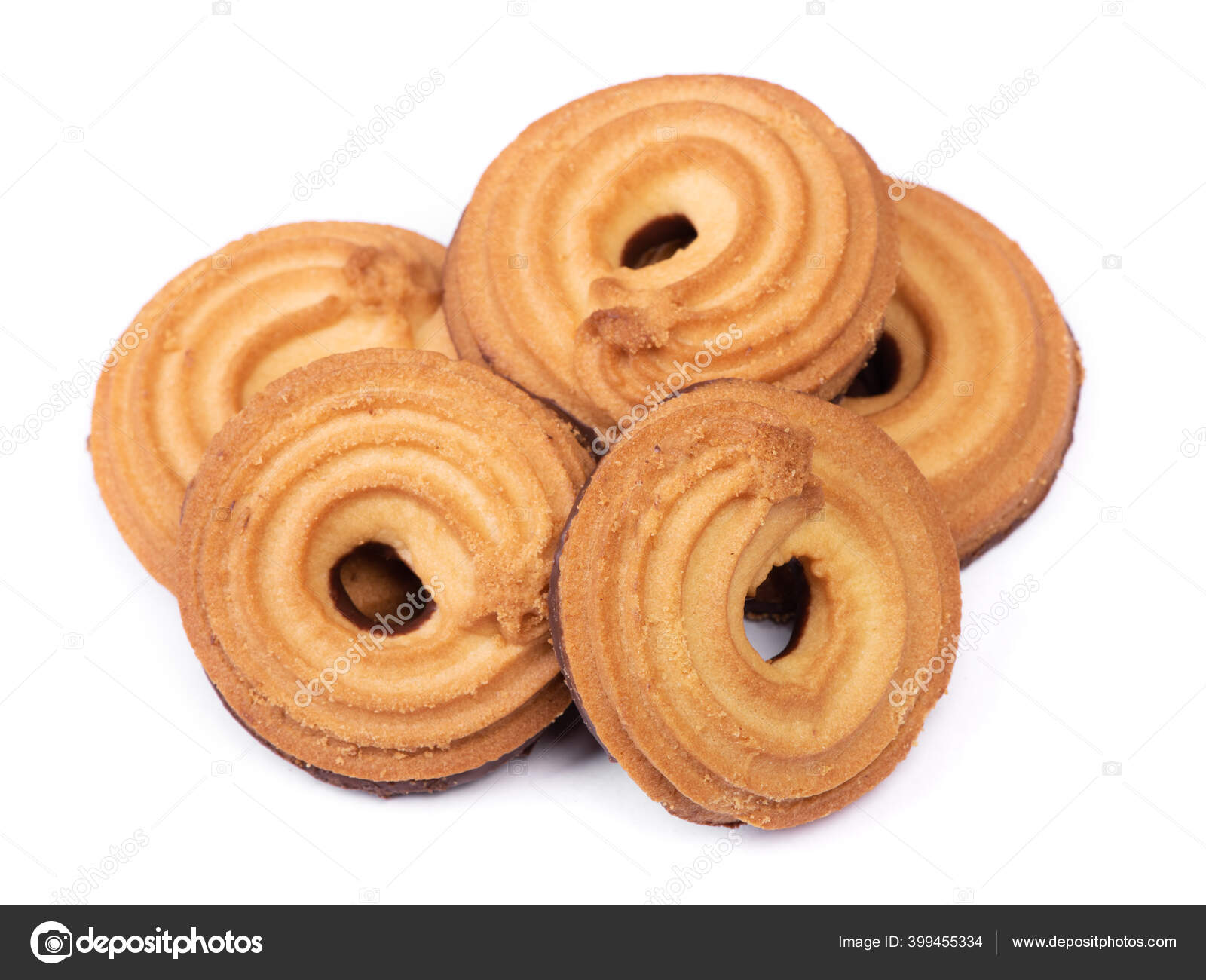 Heap Butter Ring Cookies Chocolate Glaze Back Side Isolated White ...