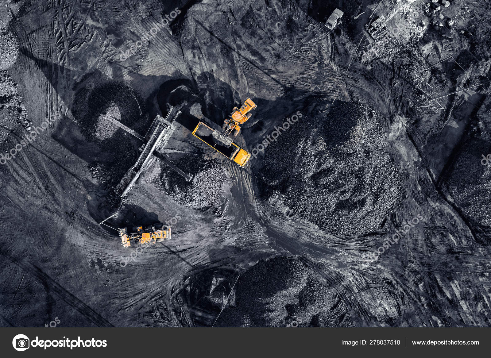 Open pit mine, extractive industry for coal, top view aerial drone ...