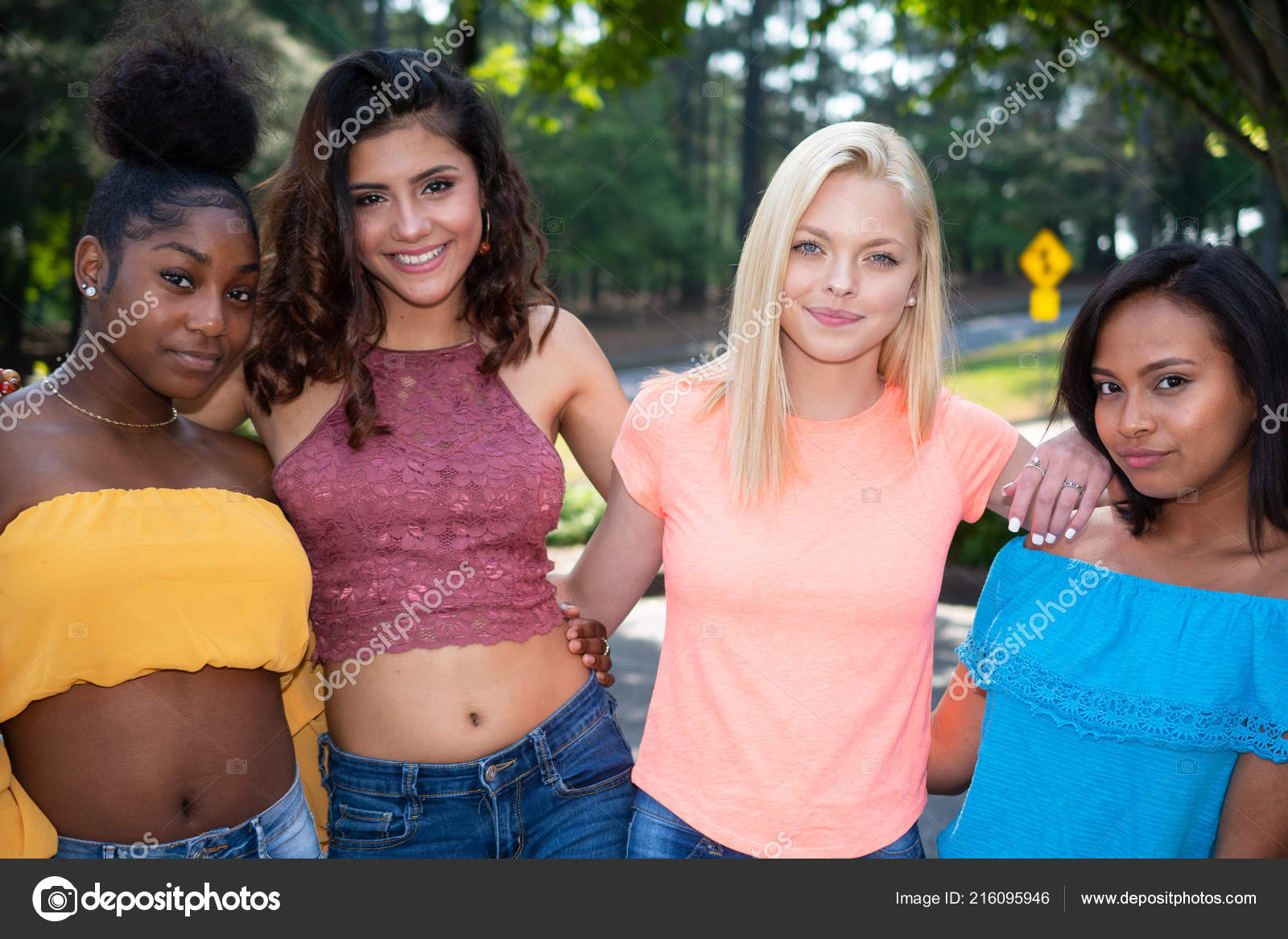 Group Four Diverse Happy Female Friends Stock Photo by ©rmarmion 216095946