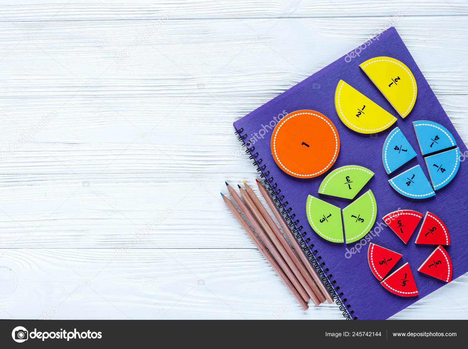 Colorful Bright Fractions Mathematics White Wooden Table Interesting ...