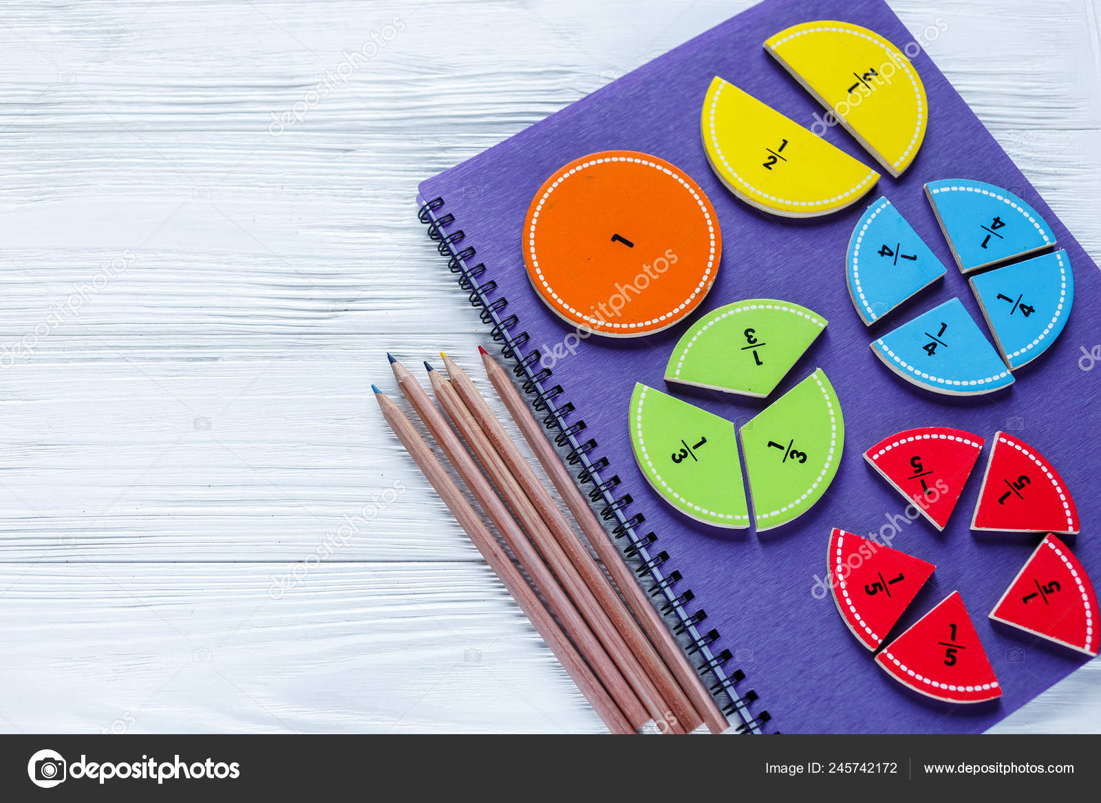 Colorful Bright Fractions Mathematics White Wooden Table Interesting ...